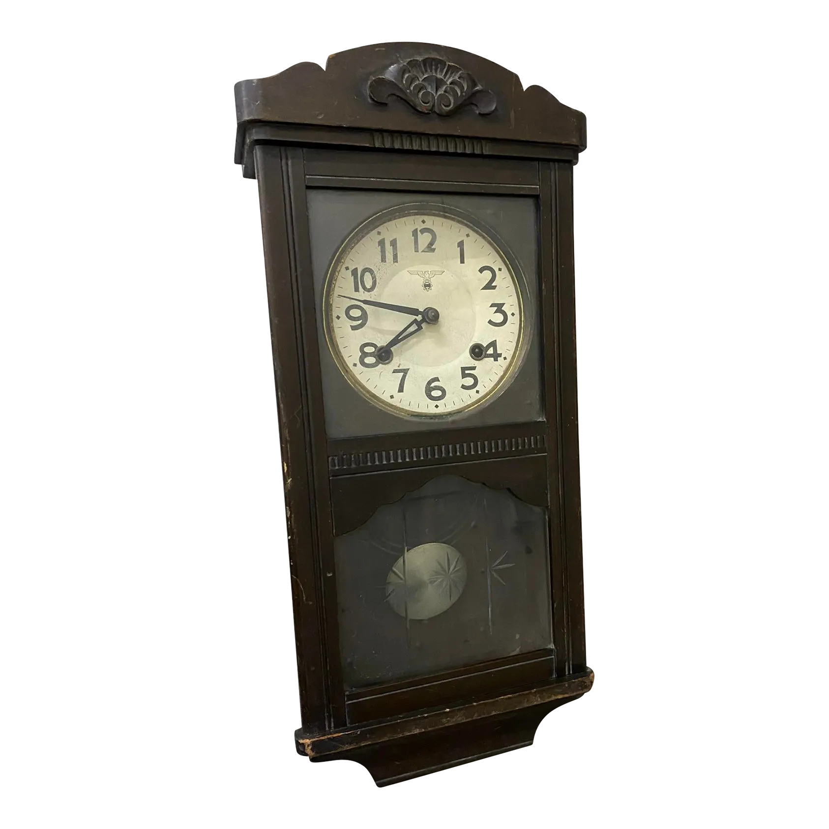 Vintage Traditional Mahogany Wall Clock With Handcarved Details | Chairish