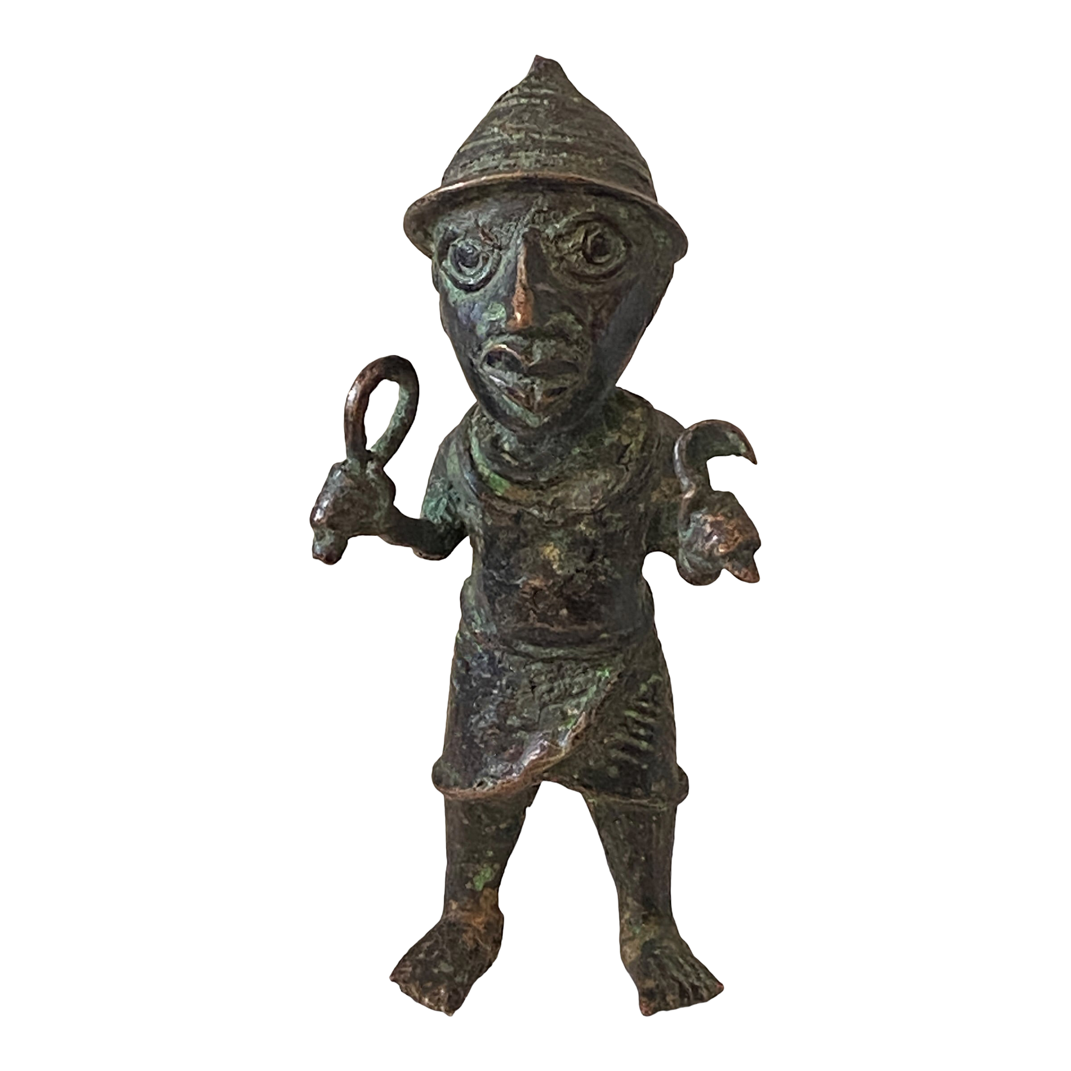 Benin Bronze Oba King Soldier Nigeria African 6.25 " H | Chairish