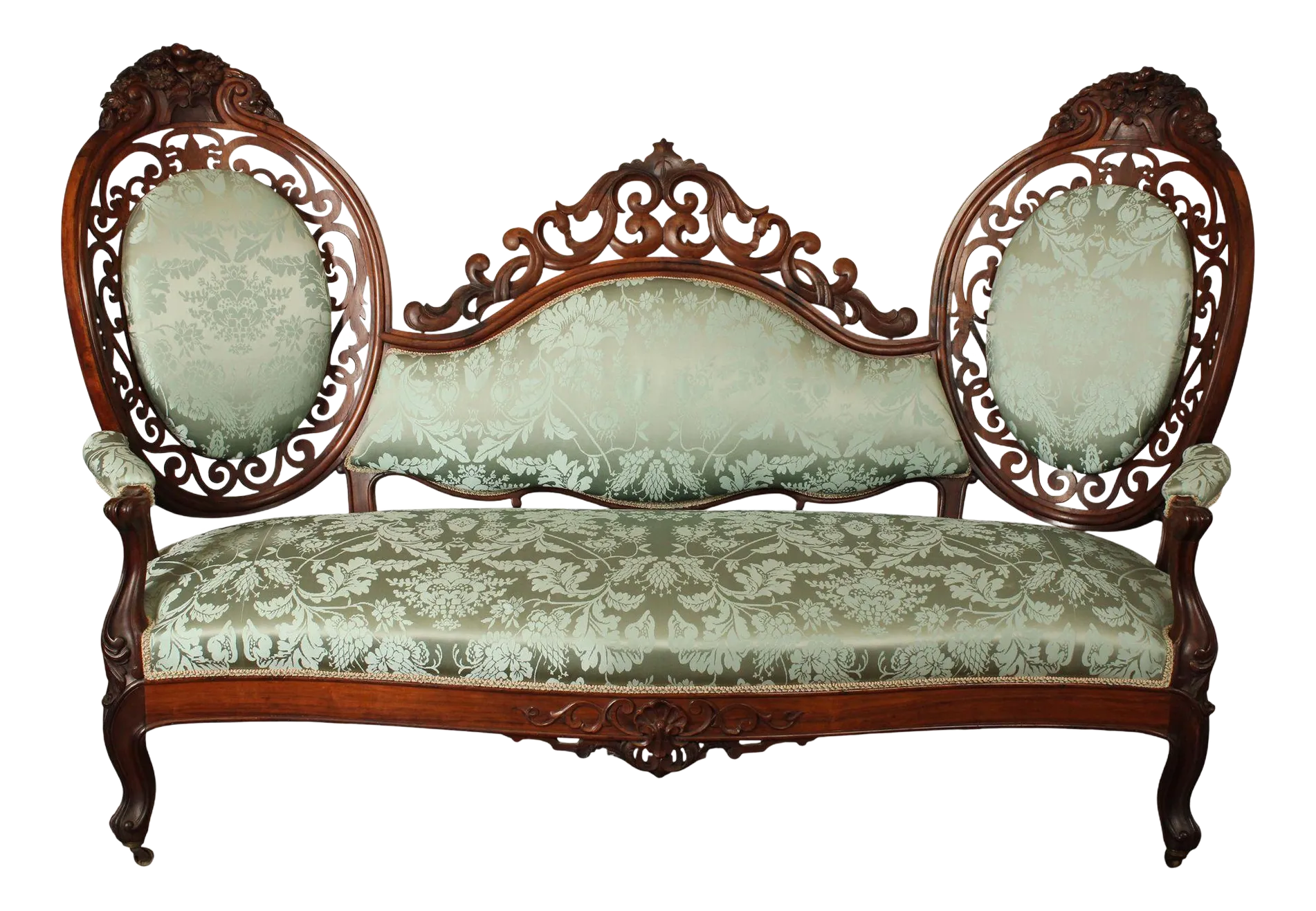 Antique Victorian Rococo Revival Rosewood Carved Sofa | Chairish