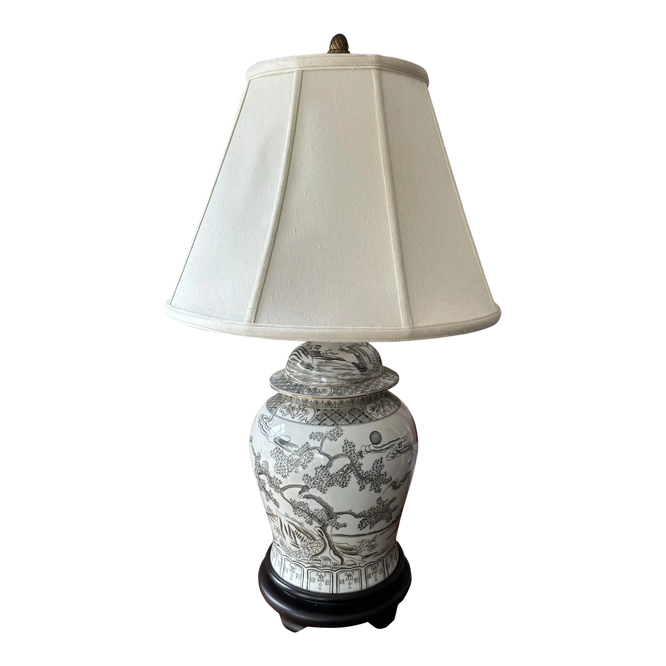 Large Vintage Chinese Chinoiserie Porcelain Ginger Jar Table Lamp With ...