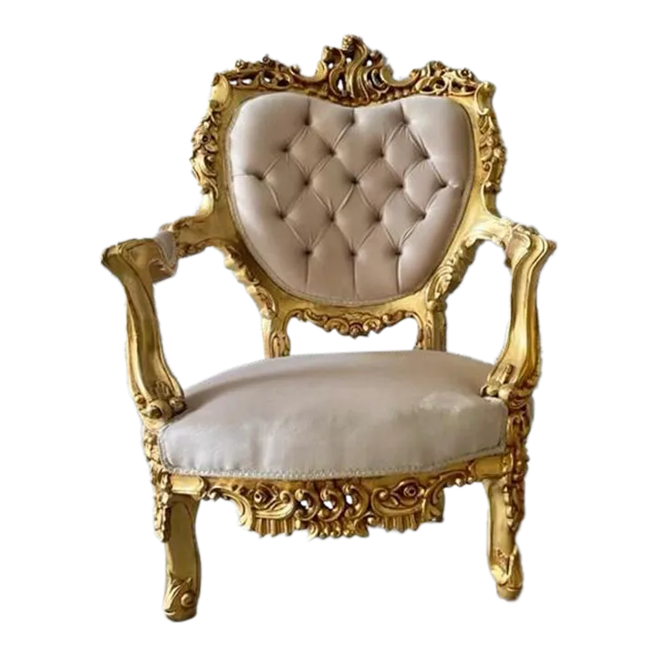 French Rococo Style Beige Velvet Chair | Chairish