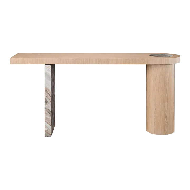 Contemporary Wood & Stone Console Table | Chairish