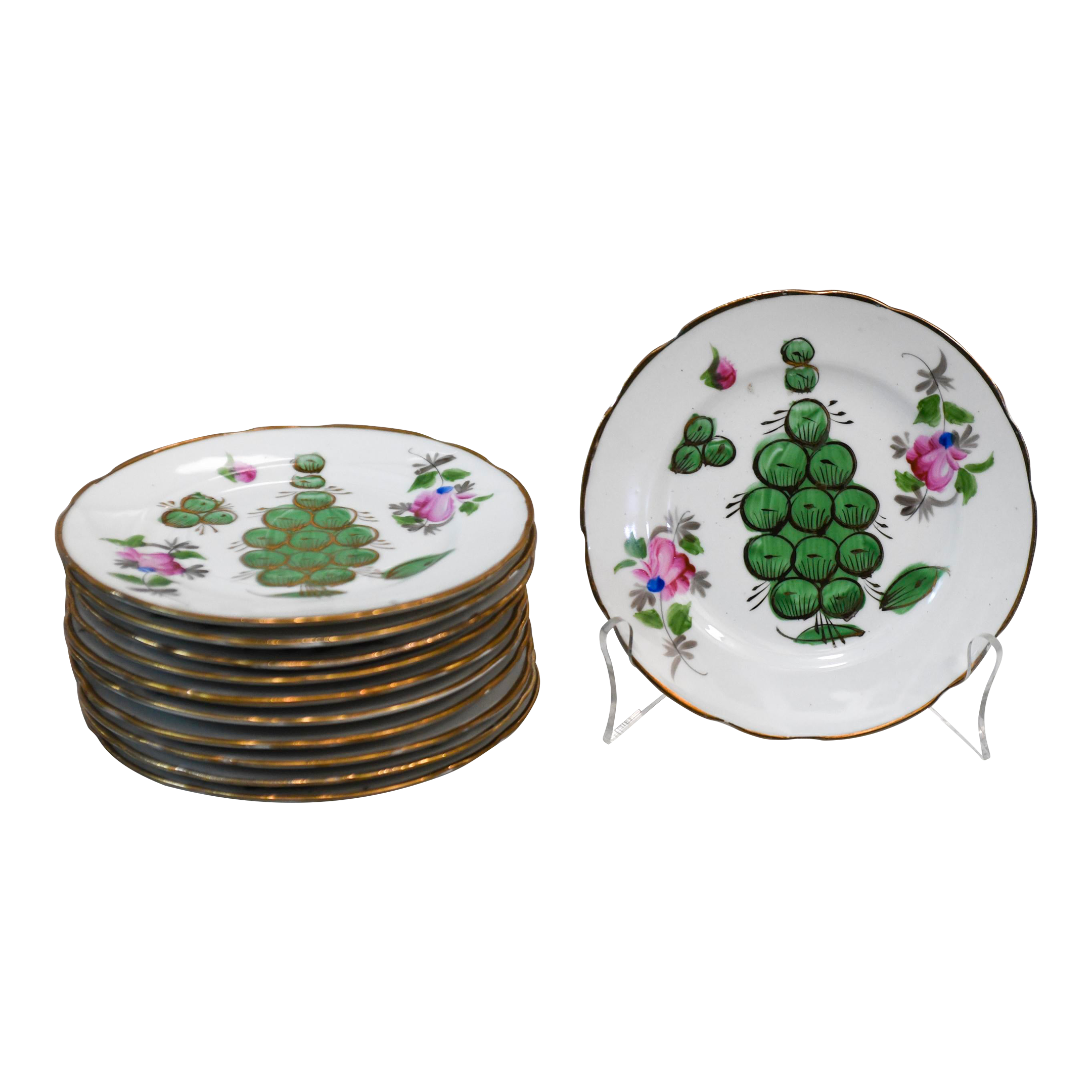 Early 1900s Hand-Painted Pink Green Grape and Floral Russian Dessert ...