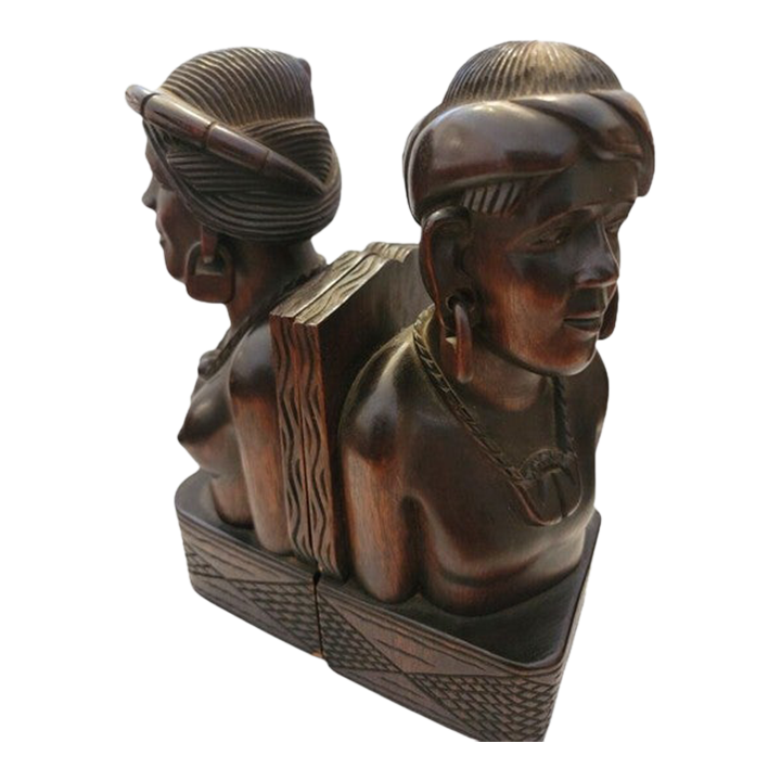 Vintage Solid Carved Wood African Man & Woman Bookends - a Pair | Chairish