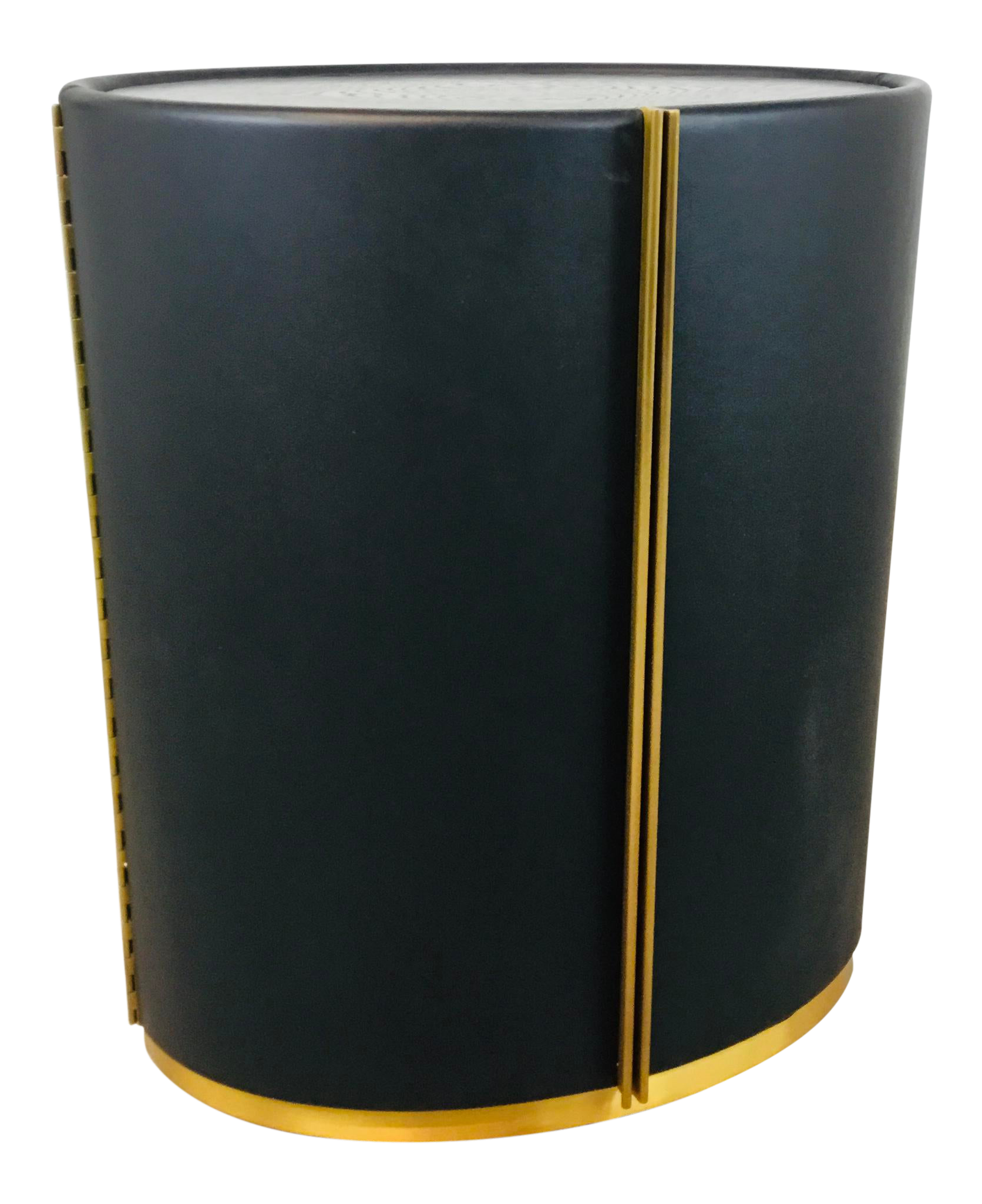 Global Views Modern Black Leather Ellipse Side Table | Chairish