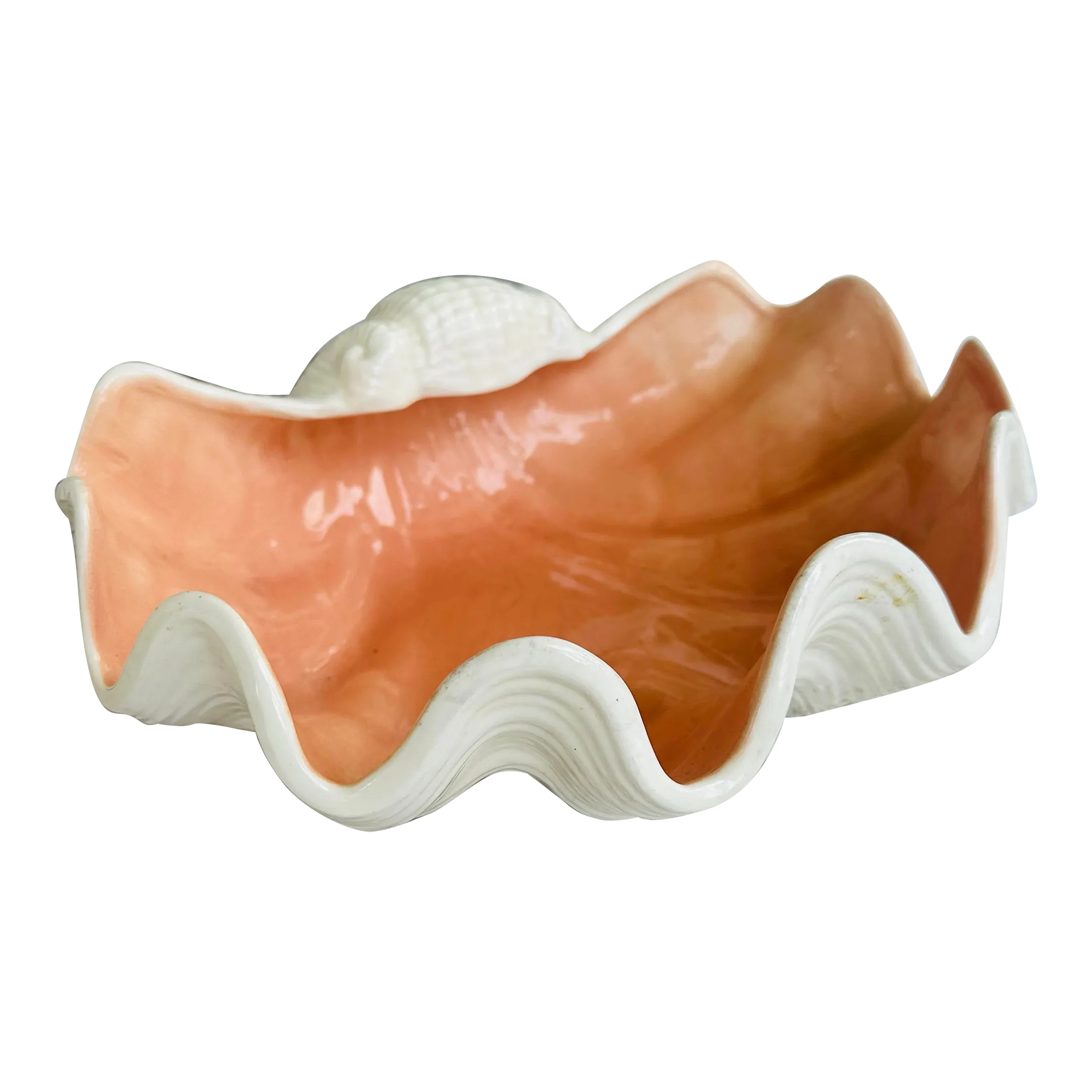 Large Vintage Coastal Ceramic Clam Shell | Chairish