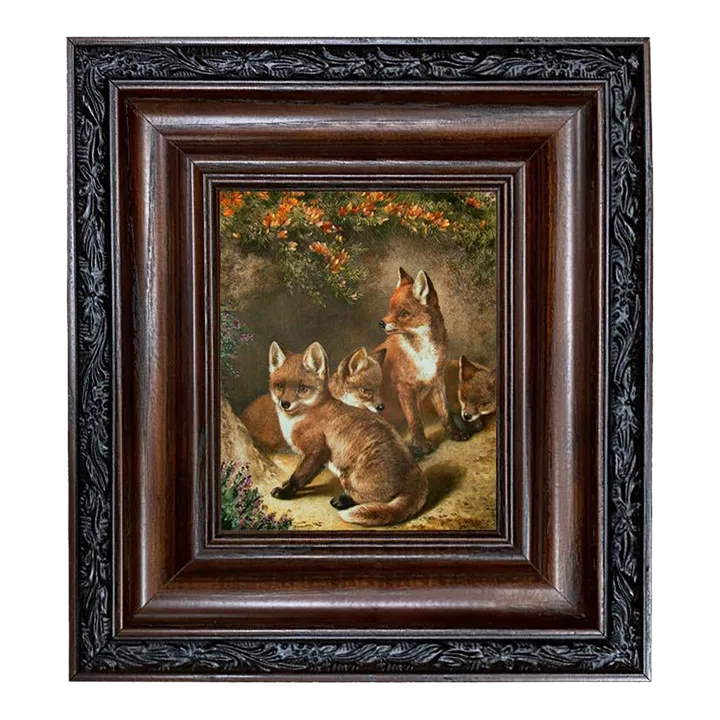 "Four Young Foxes" Contemporary 5x6" Print in Brown and Black Oak Frame ...