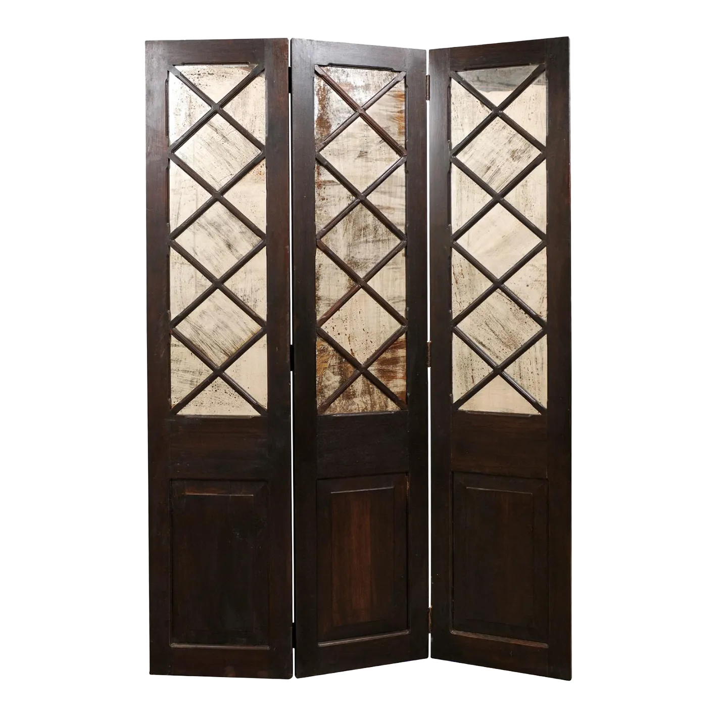 Mid 20th Century Wood & Mirrored Folding Screen | Chairish