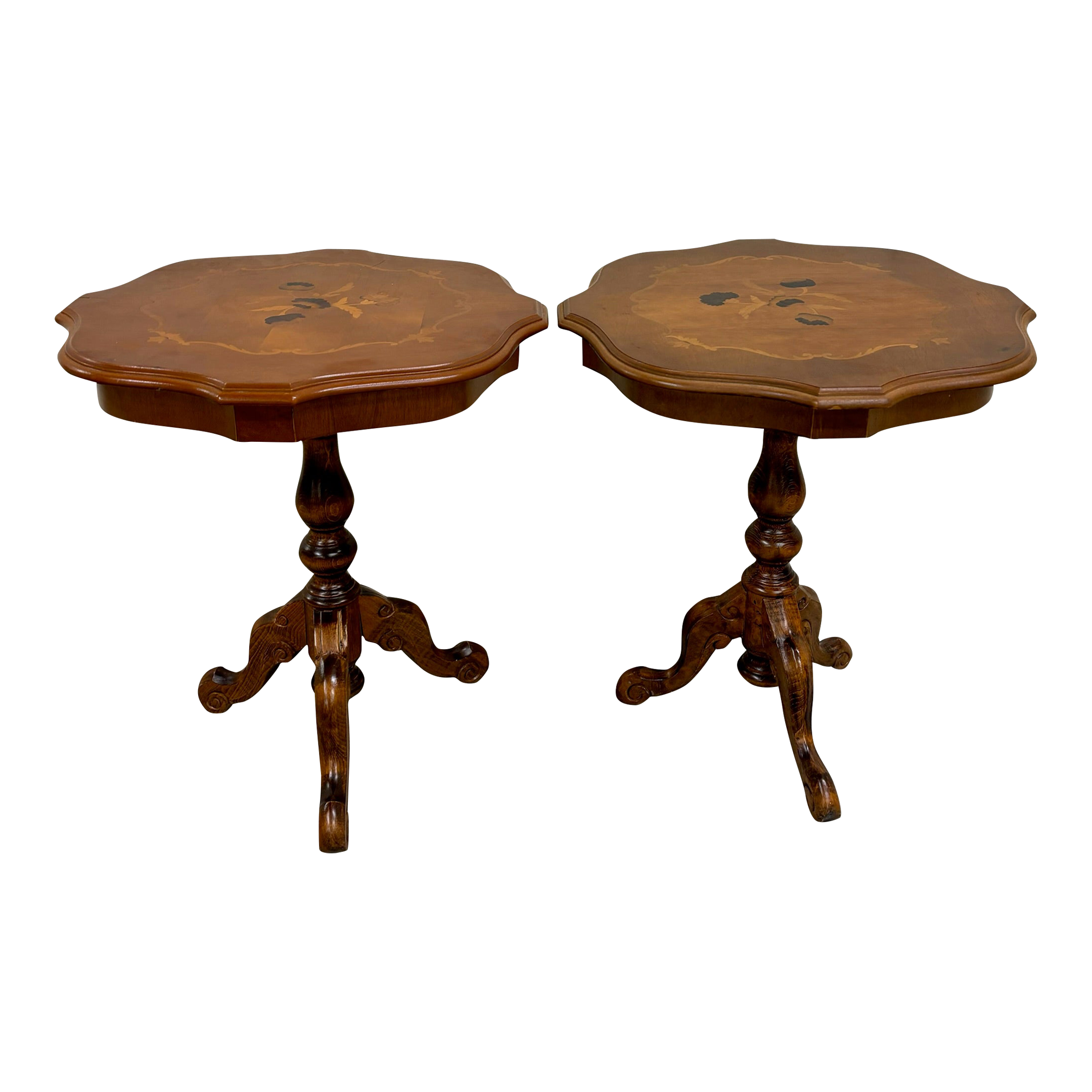 Vintage Italian Style Marquetry Inlaid Burr Hardwood End or Side Tables ...