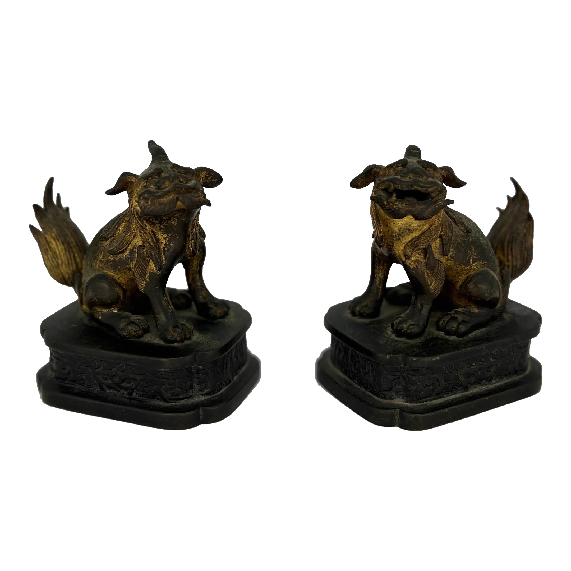 Pair, Ming Dynasty Gilt Bronze Diminutive Chinese Foo Dogs / Guardian ...