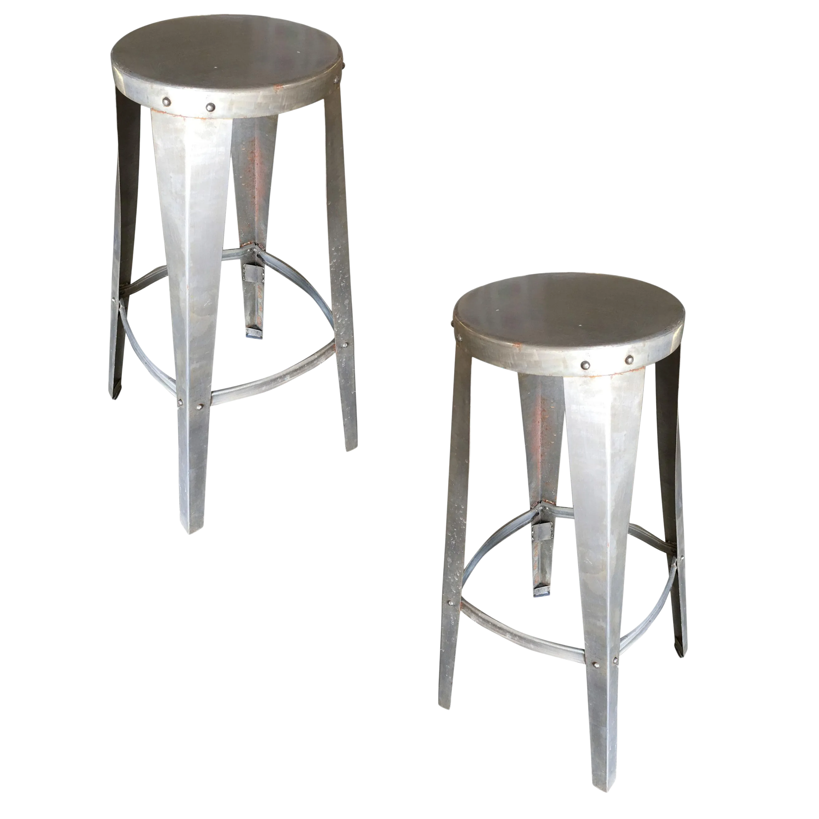 Rustic Brushed Steel Metal Industrial Stool, Pair | Chairish