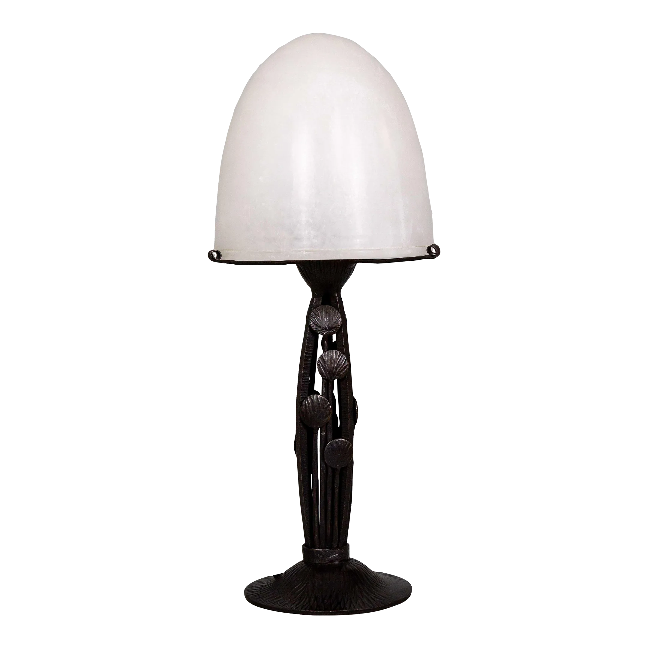 1920s Art Deco Iron Table Lamp with Alabaster Shade by Marcel Vasseur ...