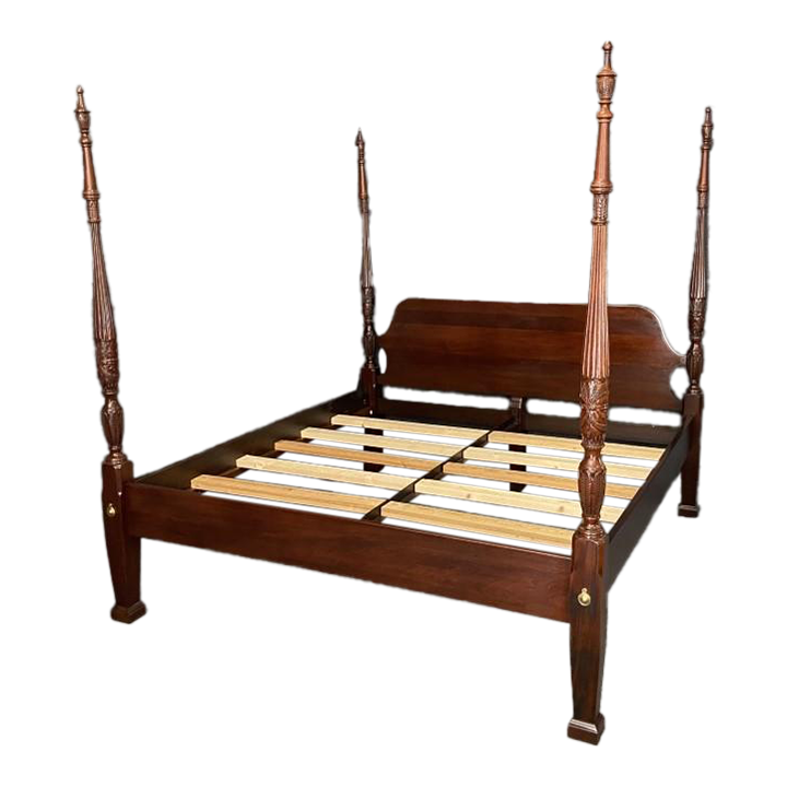 Late 20th Century King Size Wheat Carved Poster Bed Frame | Chairish