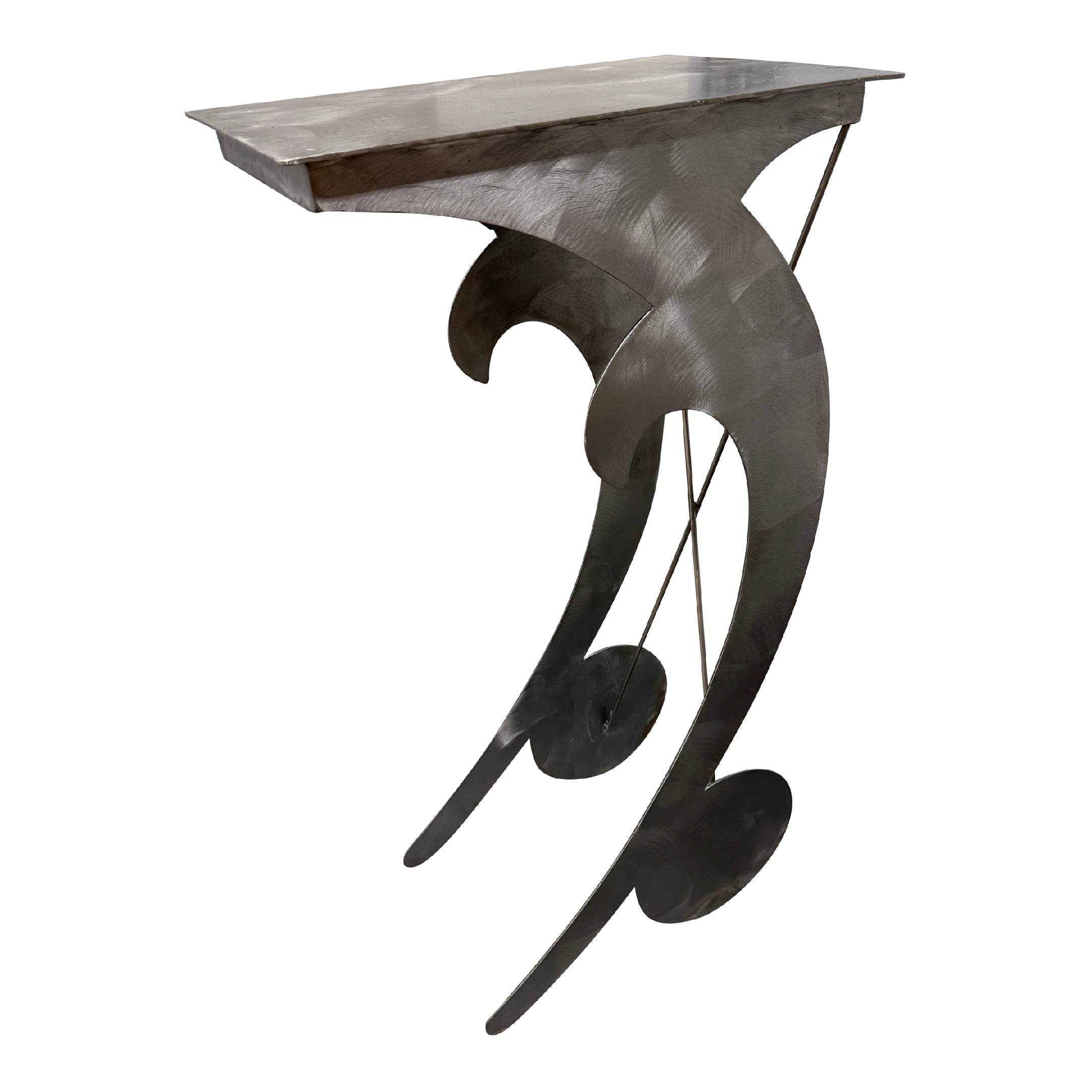 Postmodern Vintage Brushed Steel Side Table | Chairish