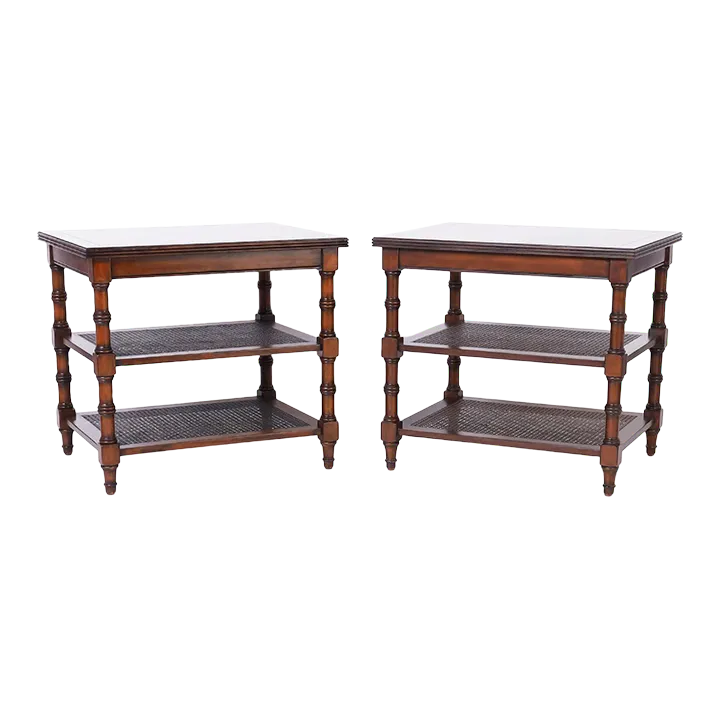 Pair of Three Tiered Walnut Stands or Tables | Chairish