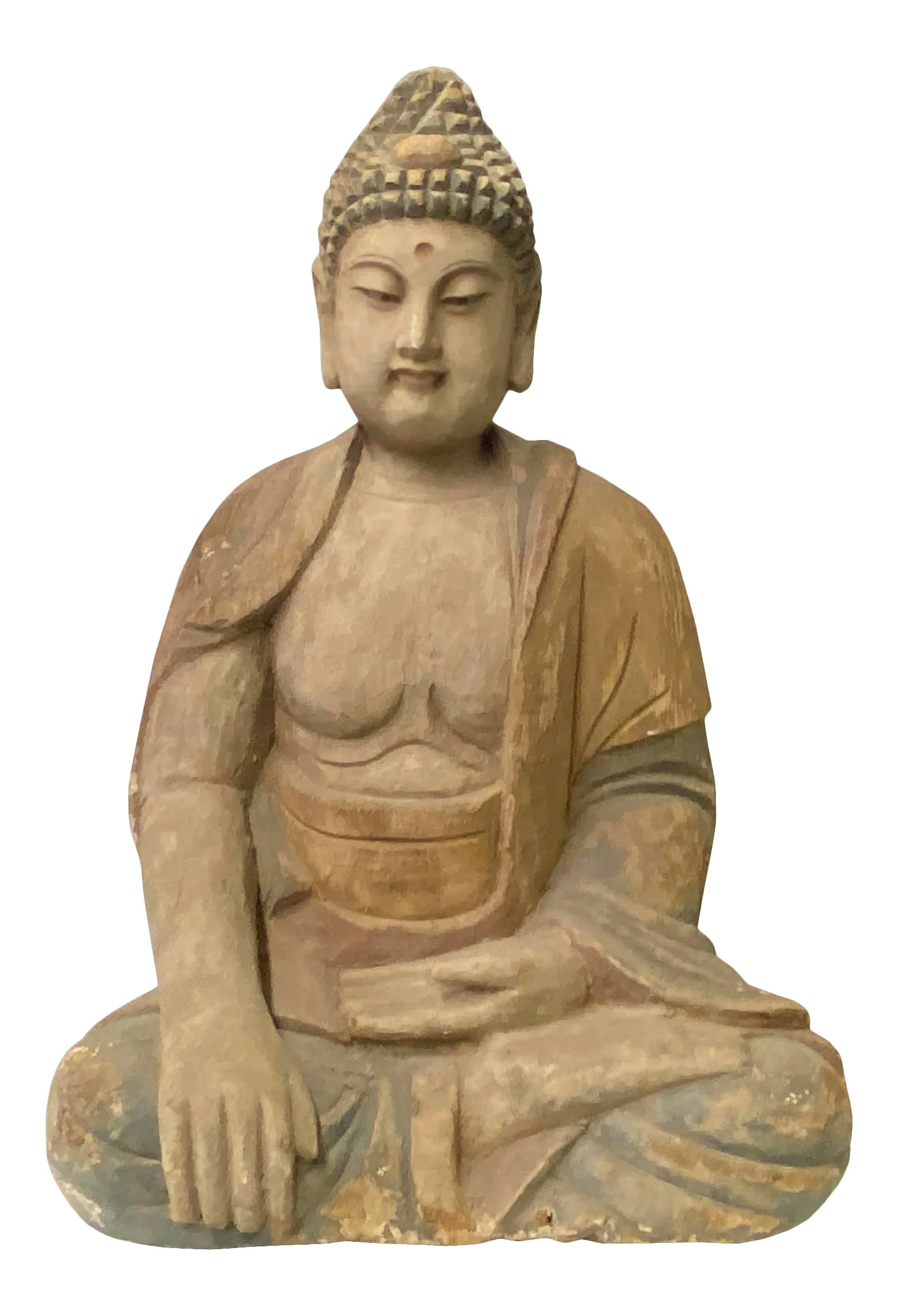 Large Chinese Rustic Wood Sitting Meditation Buddha Statue | Chairish