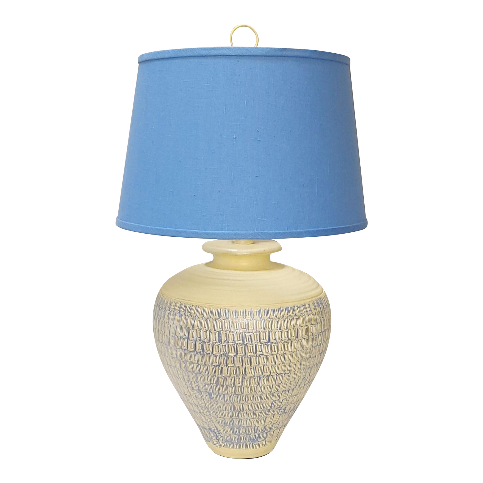 Single Yellow and Blue Pottery Lamp With Shade | Chairish
