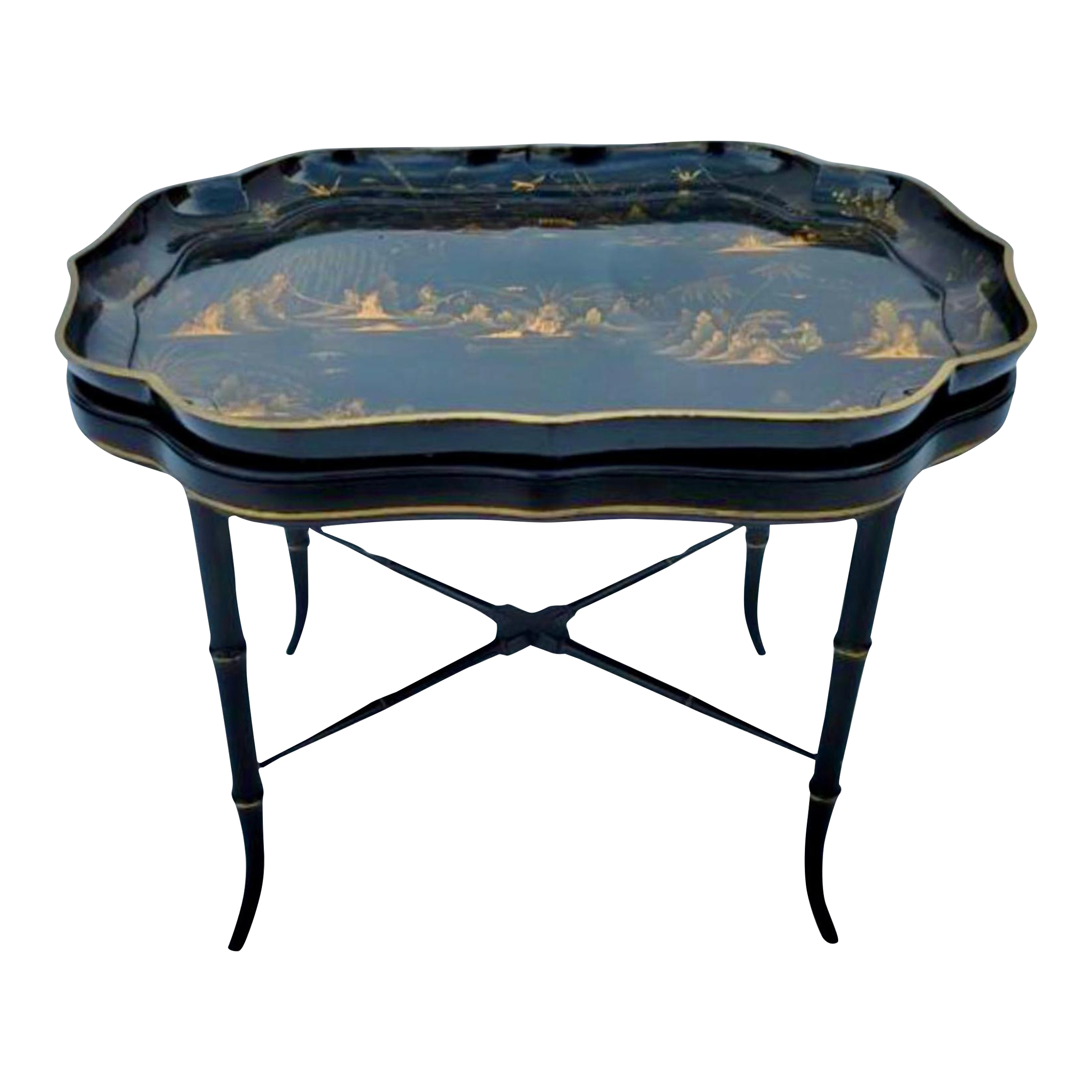 Antique Jennens & Bettridge Chinoiserie Black & Gold Cocktail Tray ...