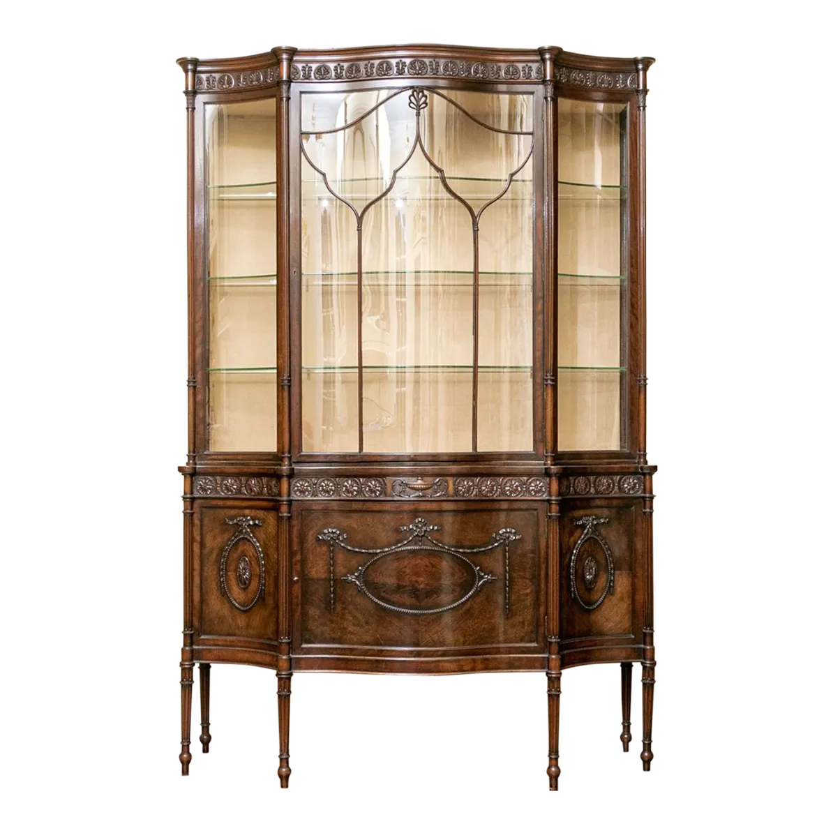 19th Century English Adams Style Vitrine Cabinet With Custom Linen ...