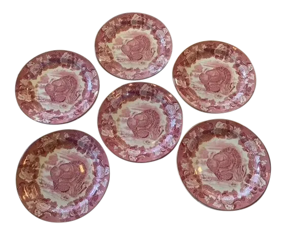 Wood’s Burslem England Turkey Plates - Set of 6 | Chairish