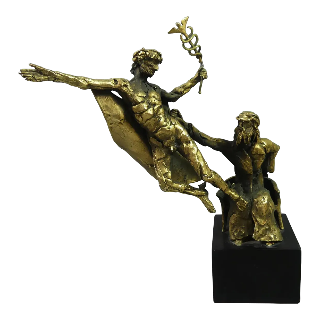 1940s Gilt Bronze of Mercury and Zeus, Signed and Foundry Markings ...