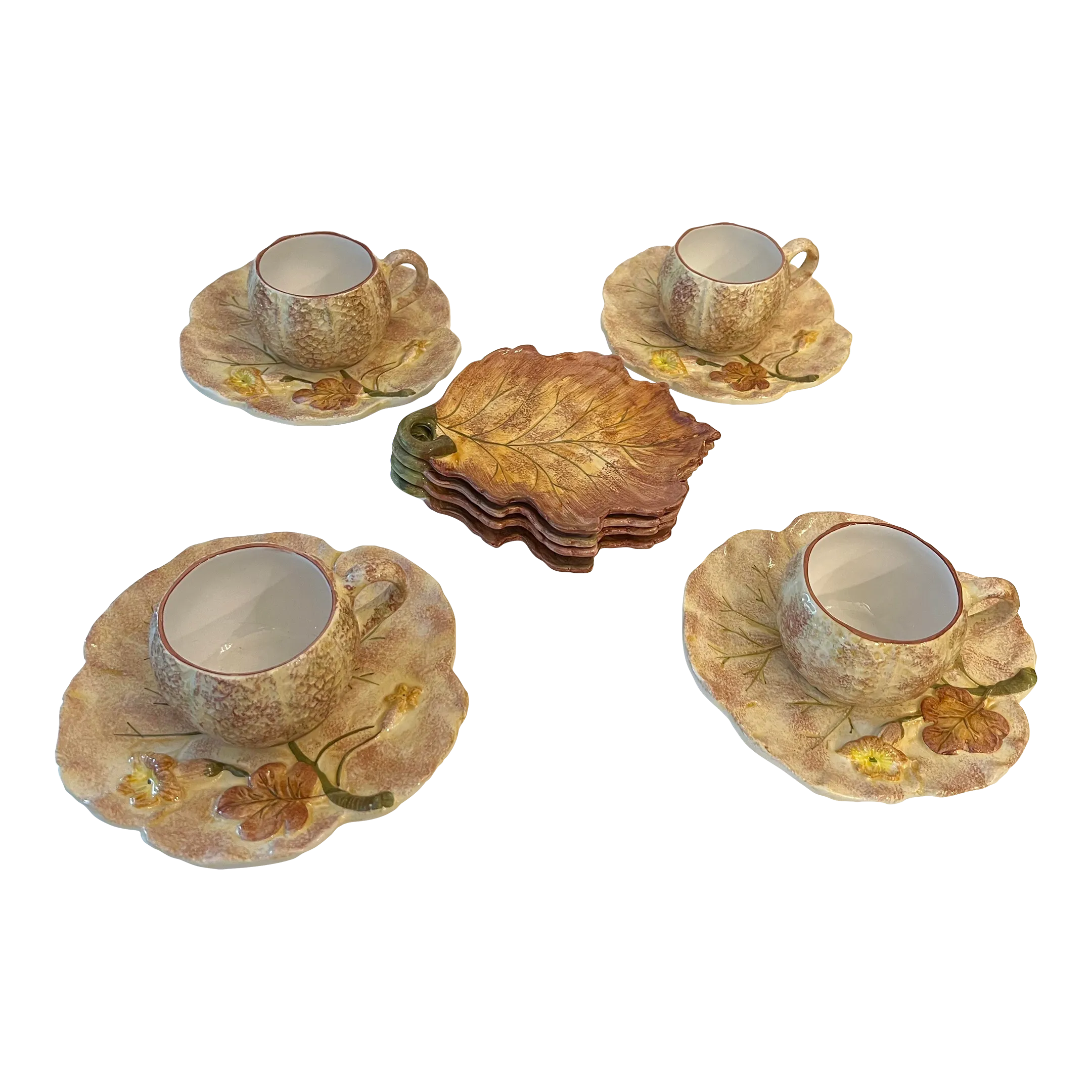 Vintage Fall Leaves Tea & Snack Plates Set- 12 Pieces | Chairish