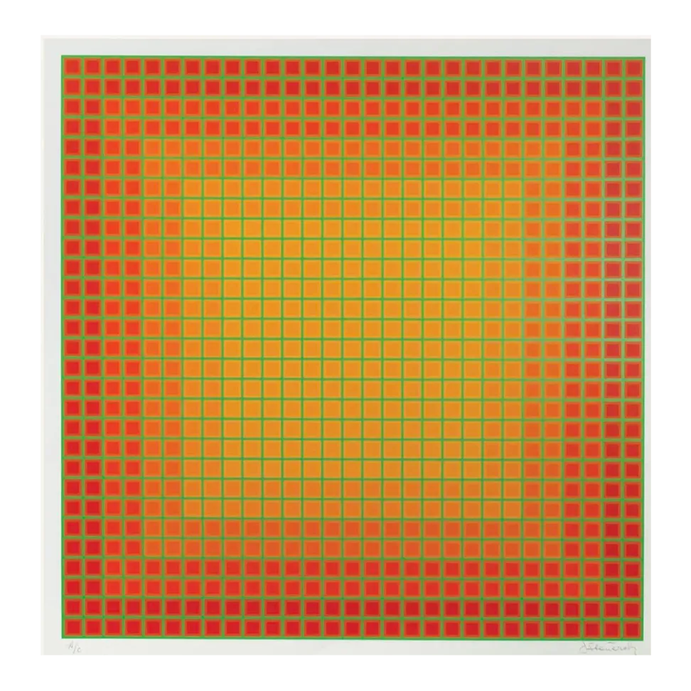 1981 Op Art Geometric Serigraph by Julian Stanczak, "Let It Be Orange ...