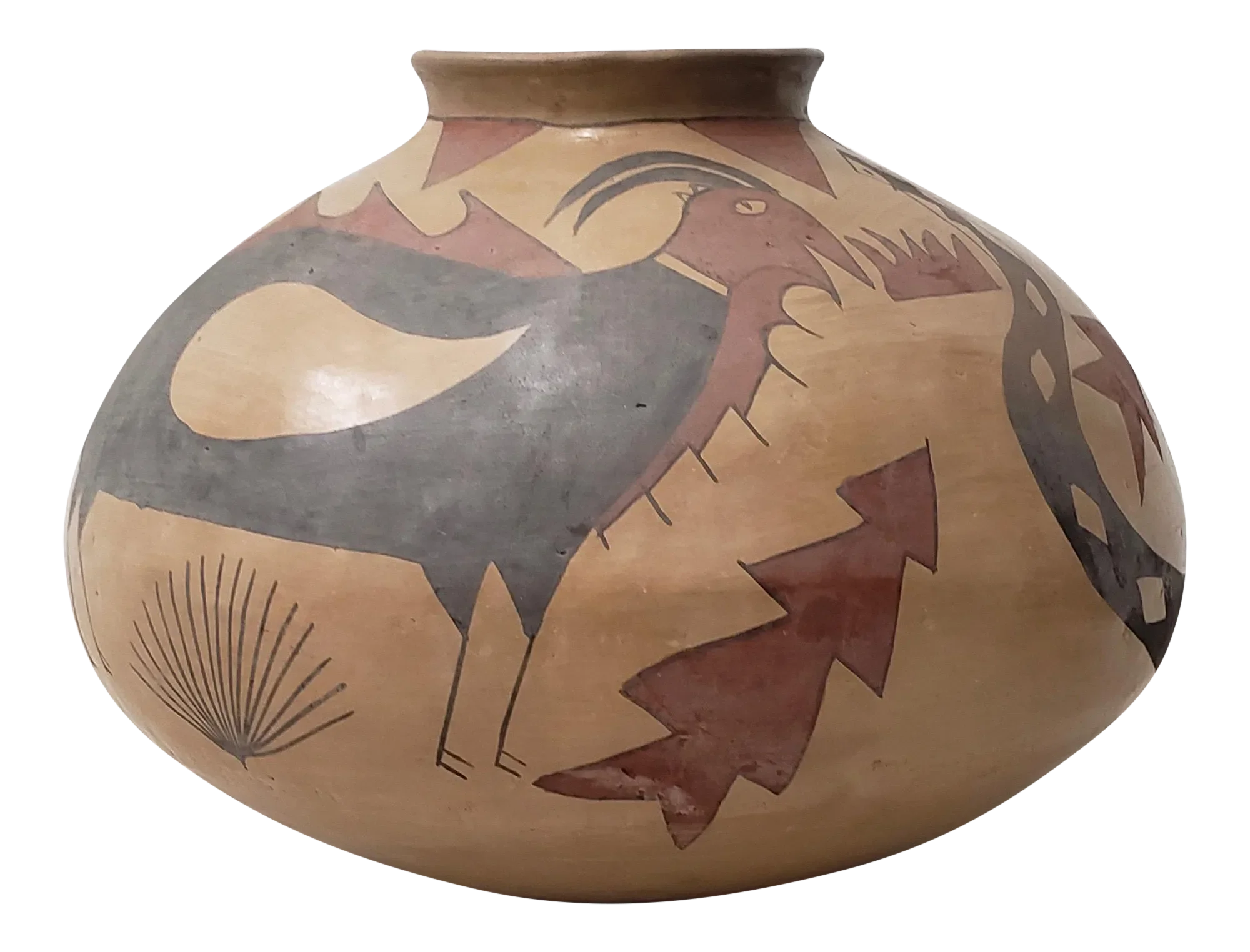 Mid 20th Century Primitive Tribal Clay Pottery With Hand Painted Birds ...