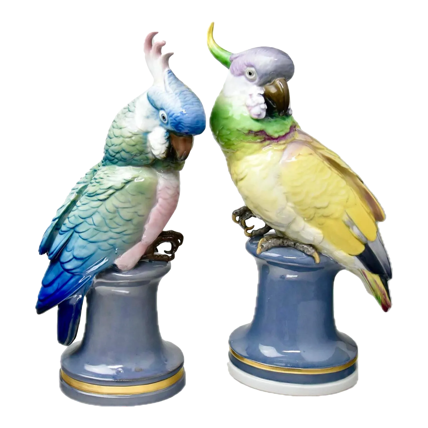 Vintage Porcelain Life-Size Parrot Figures on Pedestals, by Karl Ens, a ...