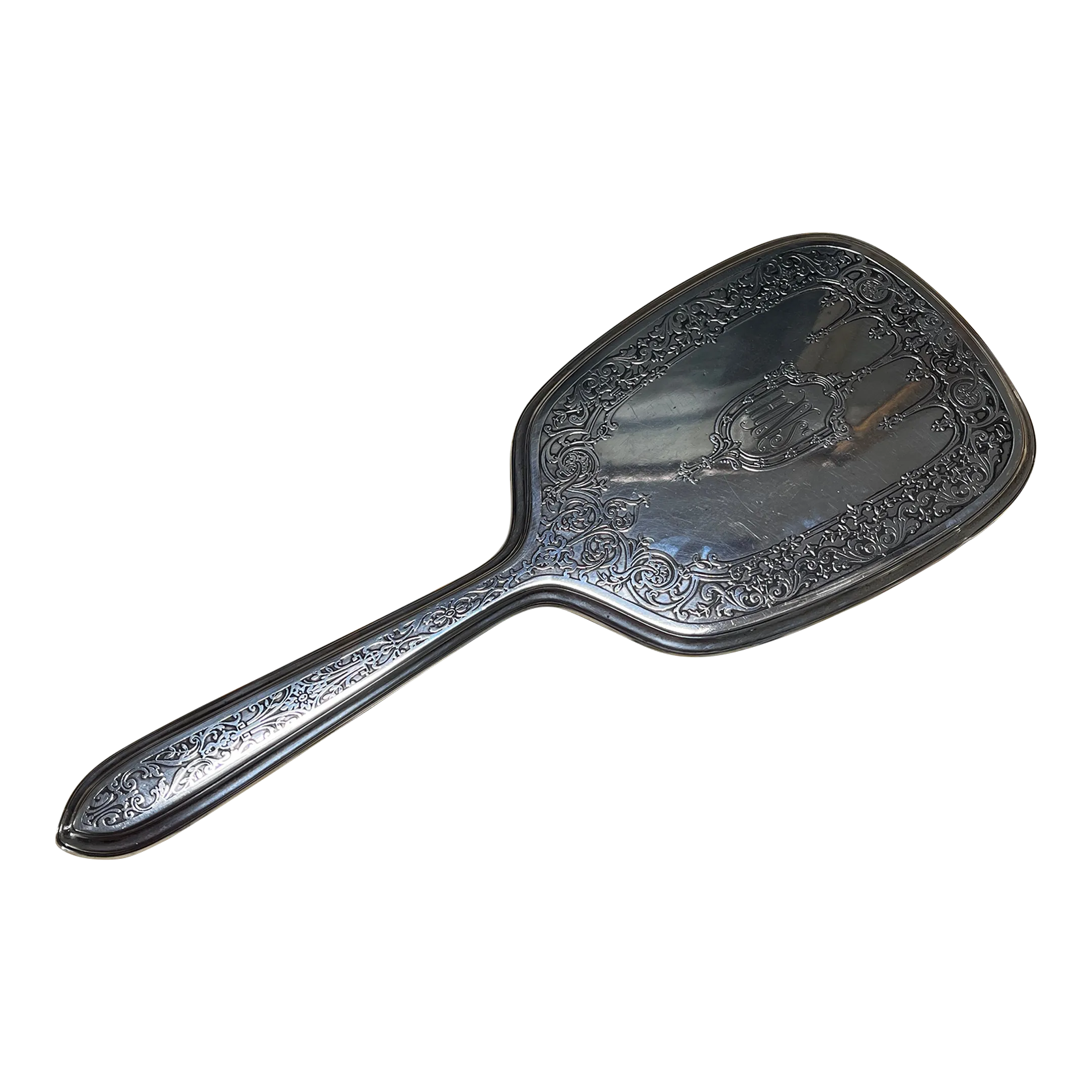 Sterling Silver Hand Held Mirror With Floral Design | Chairish