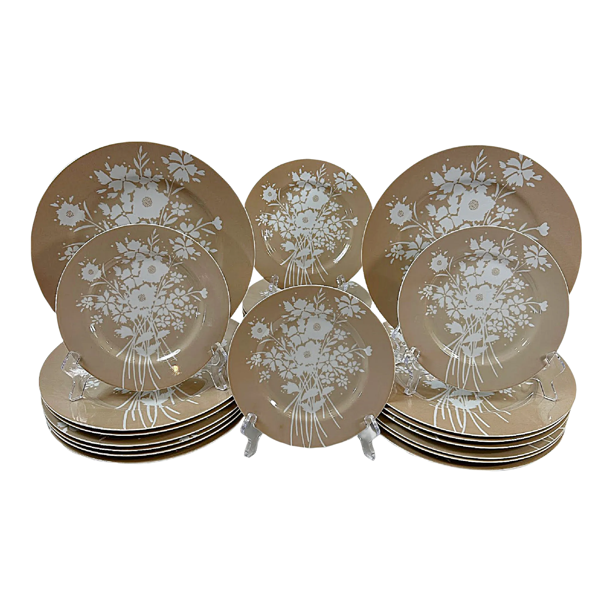 20th Century Fitz and Floyd Taupe & Ivory Silhouette Bouquet Dinnerware ...