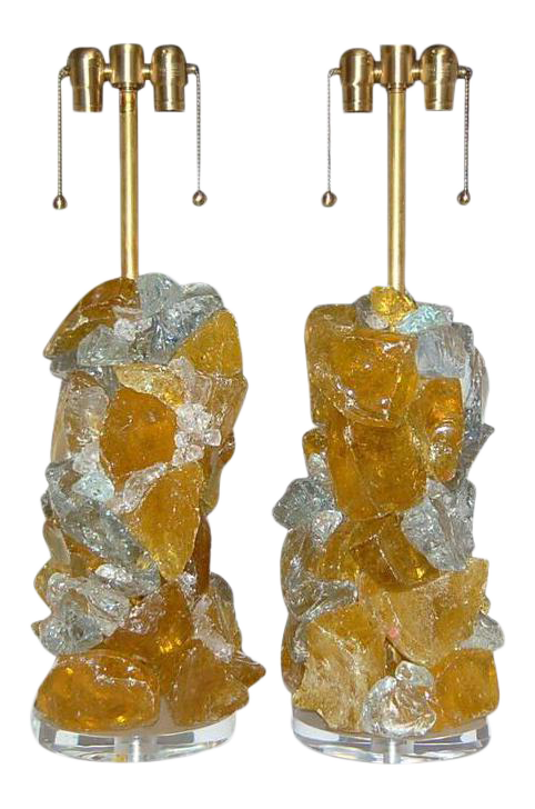 Glass Rock Lamp Sculptures in Gold | Chairish