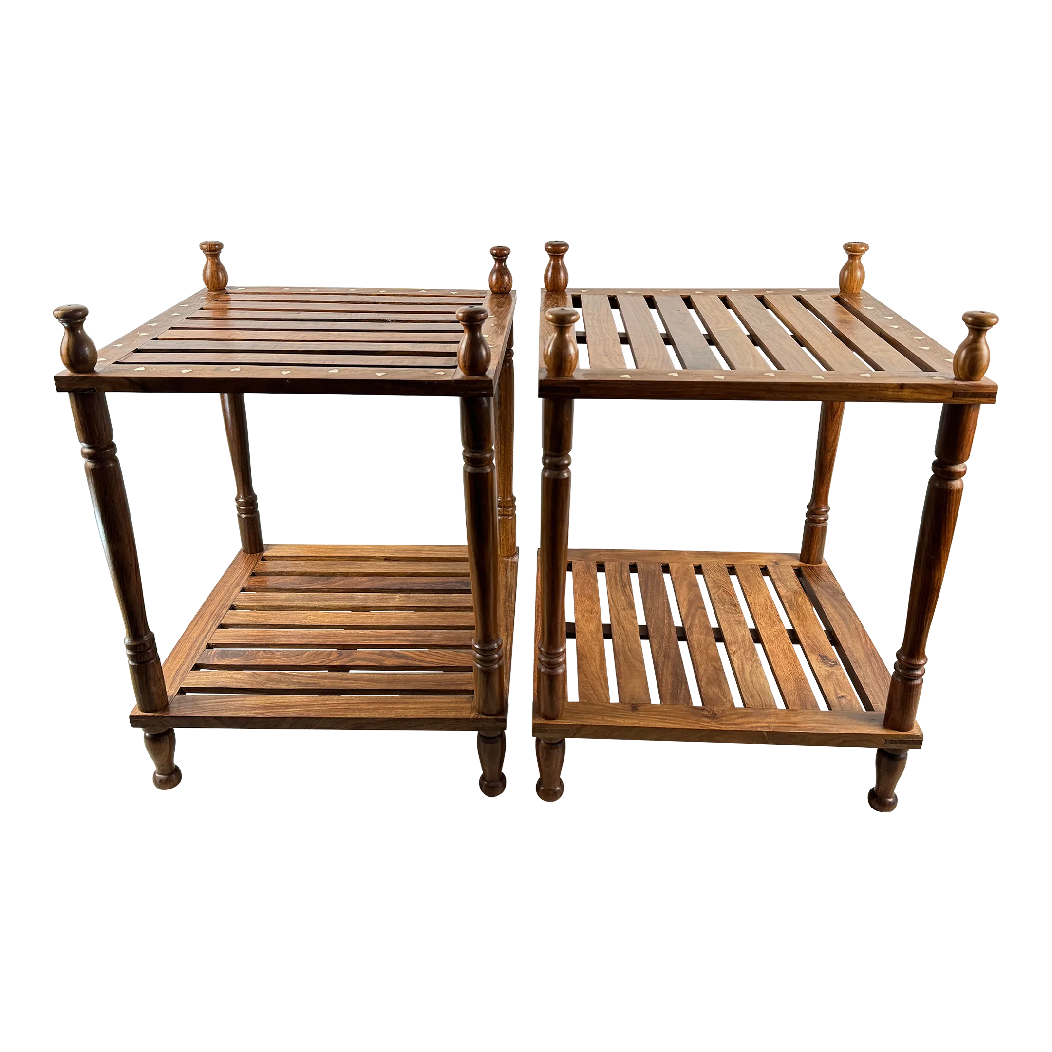 Late 20th Century Pair of 2 Tier Rack Style Tea Tables With Brass ...