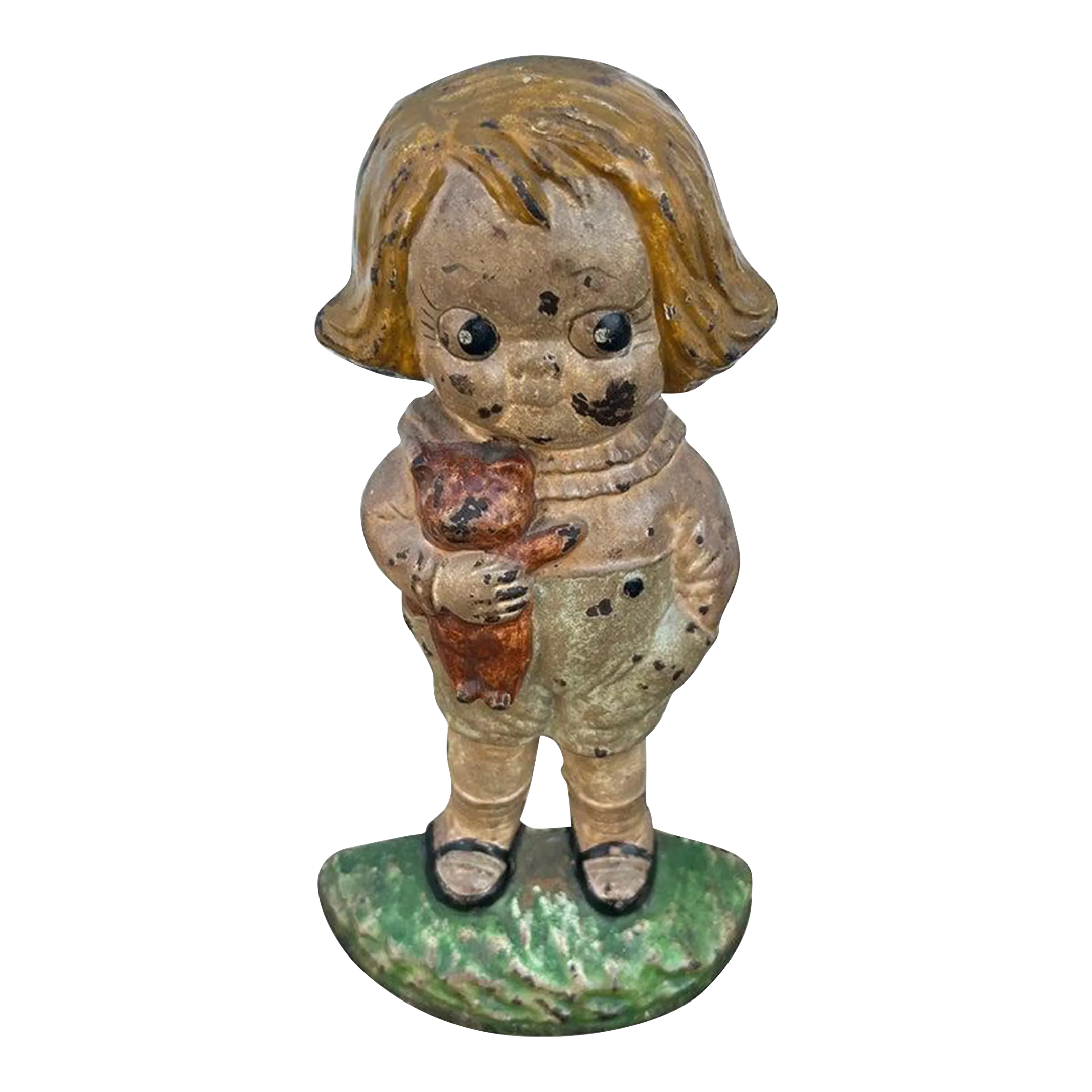 Kewpie Doll W/ Teddy Bear Iron Door Stop | Chairish