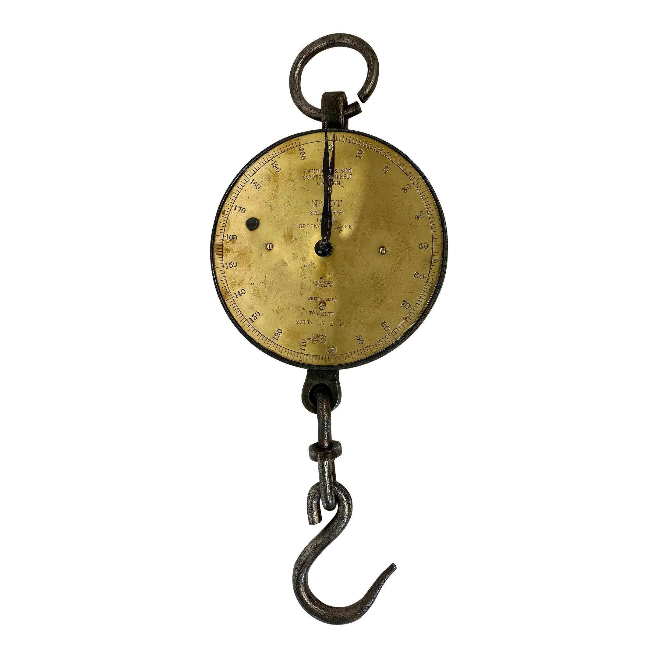 Antique 200 Lb Capacity Brass Salter Spring Balance Scale # 20 T From ...
