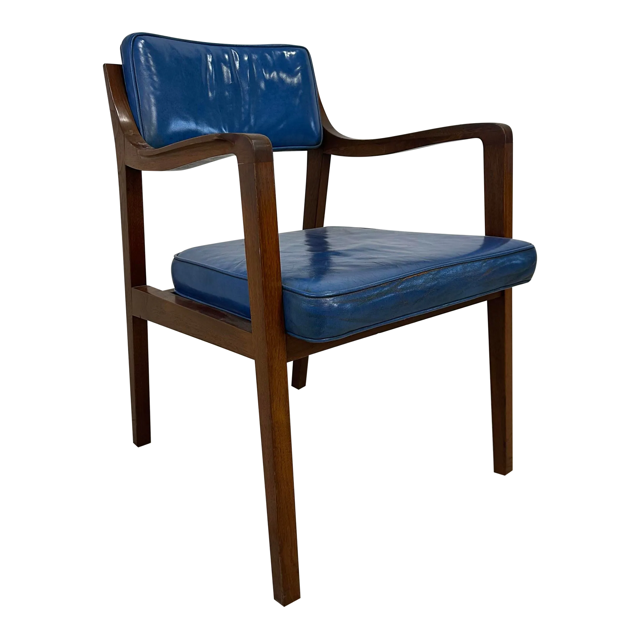 Blue Leather Dunbar Chair | Chairish