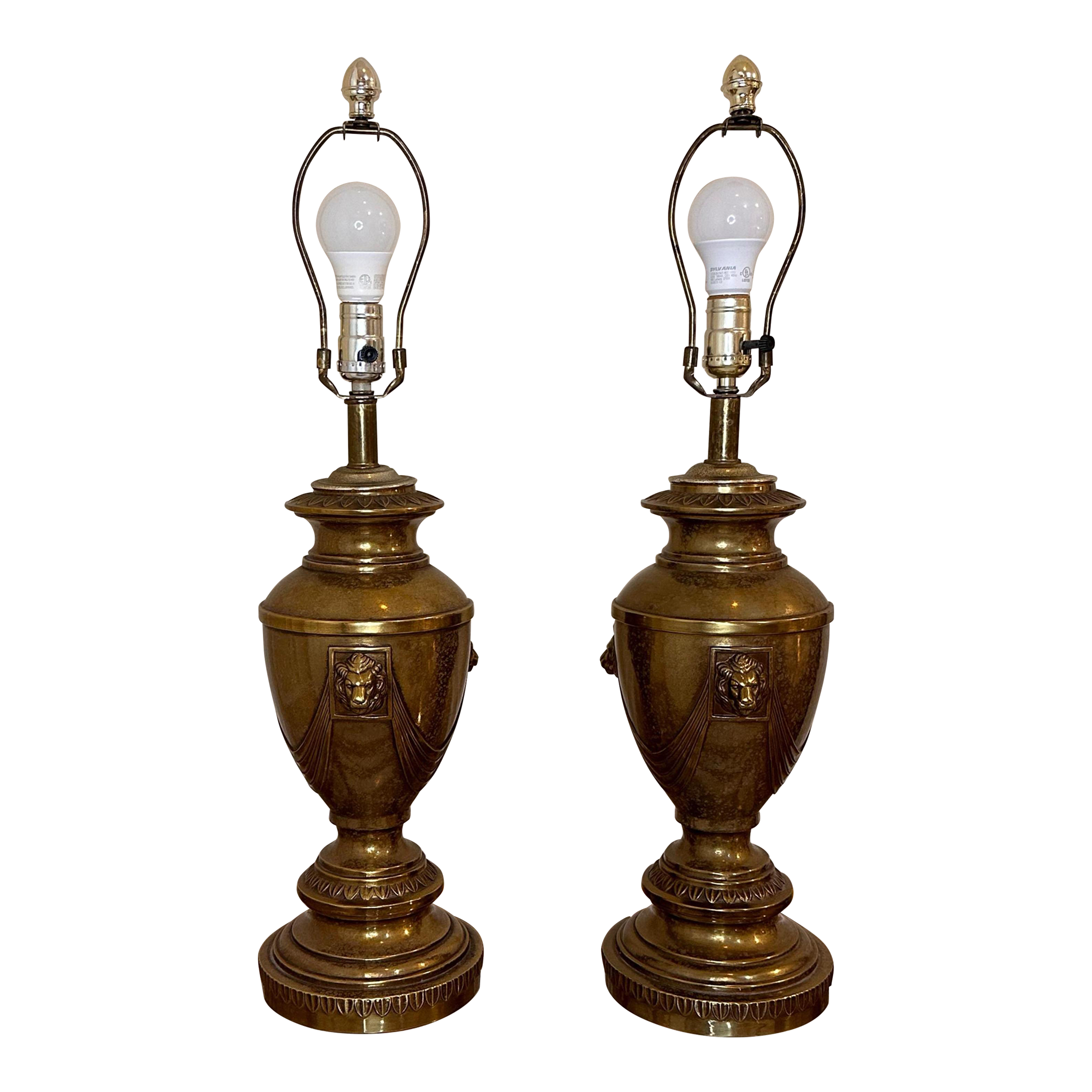 Vintage Renaissance Metal Table Lamps Lion & Drape Design - a Pair ...