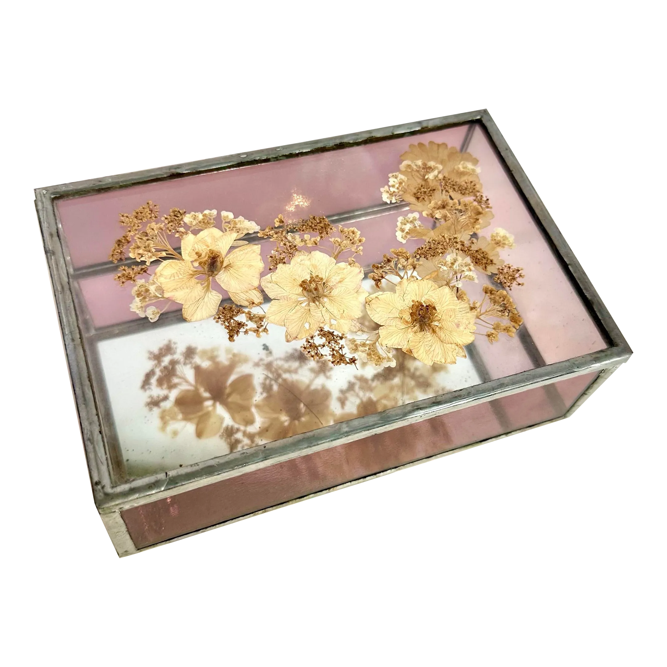 Vintage Handcrafted Stained Glass Keepsake Box With Pressed Flowers ...