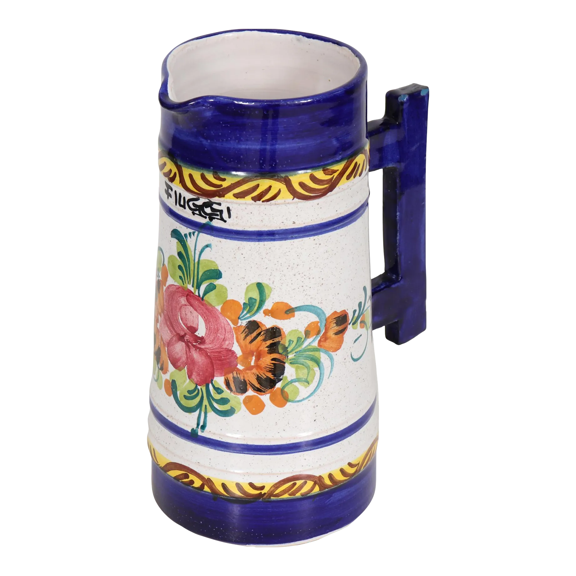 Italian Hand Painted Ceramic Pitcher | Chairish