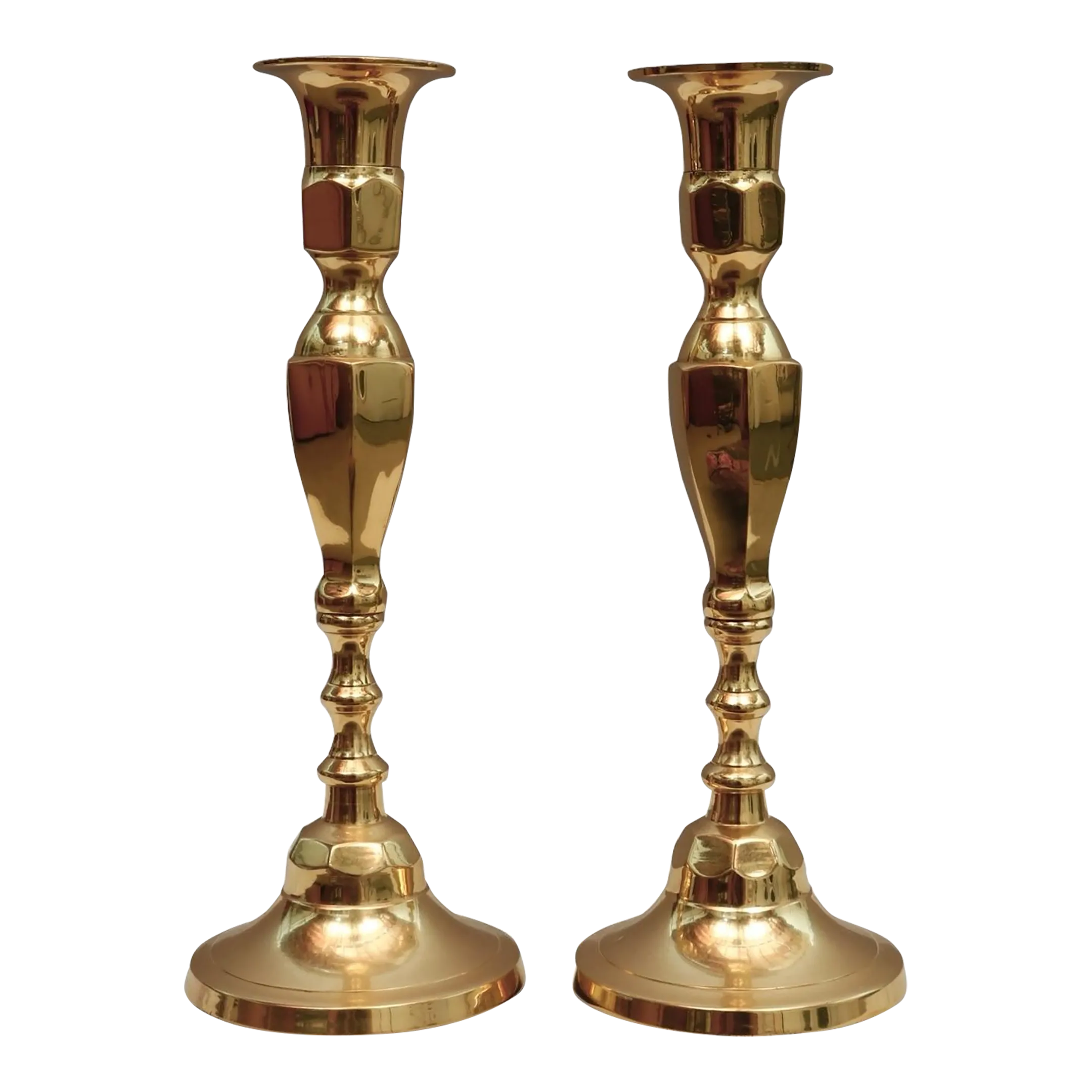 Traditional Brass Candlestick Holders - a Pair | Chairish