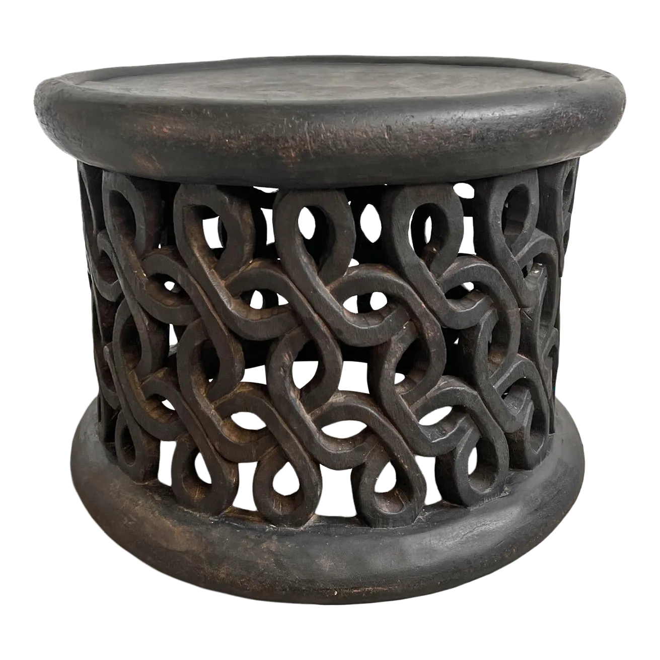 Vintage Bamileke Spiral Wood Stool Table | Chairish