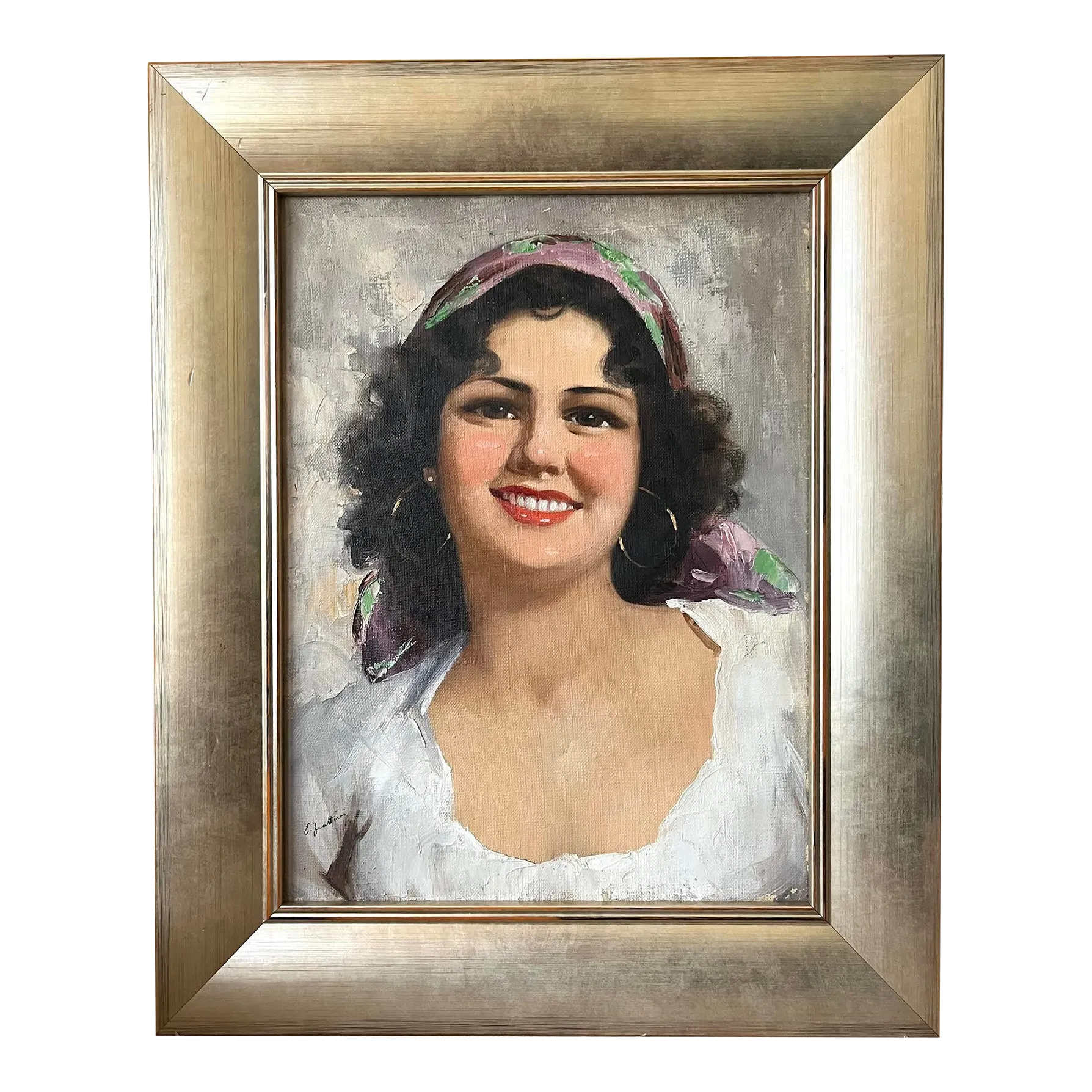 Original Vintage Italian Oil Painting Portrait of a Beautiful Girl by ...