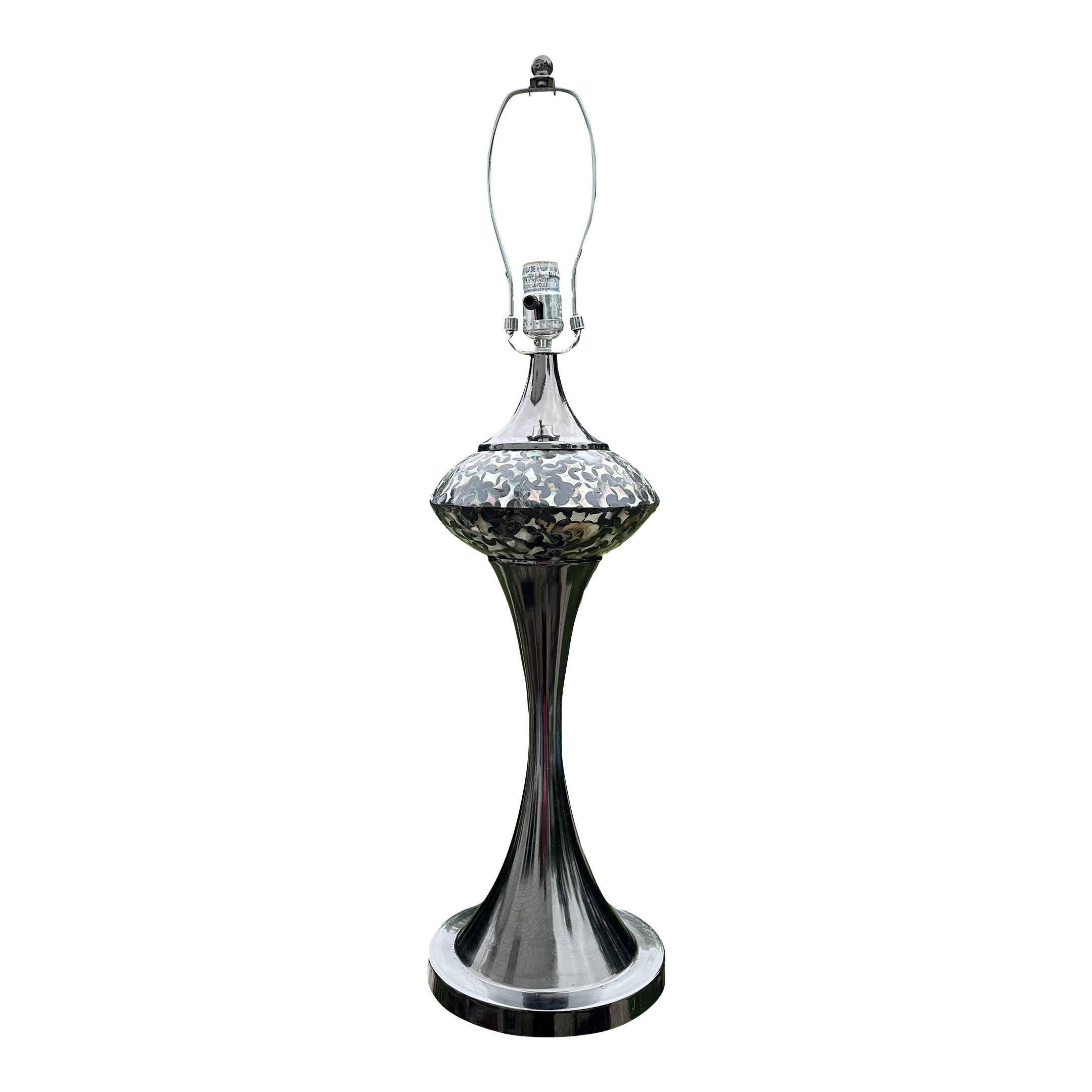 Vintage 1980s Asian Metallic Black Mother of Pearl Mop Lamp | Chairish