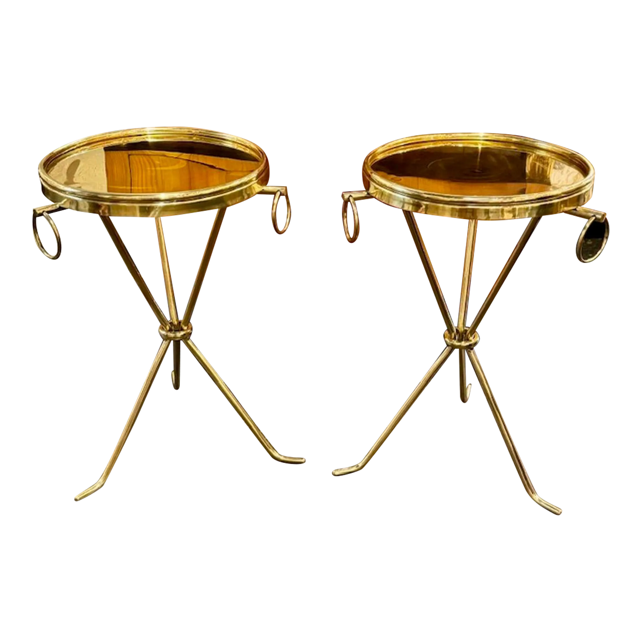 Pair of Modern Brass Drink Tables After Jean Michael Frank | Chairish