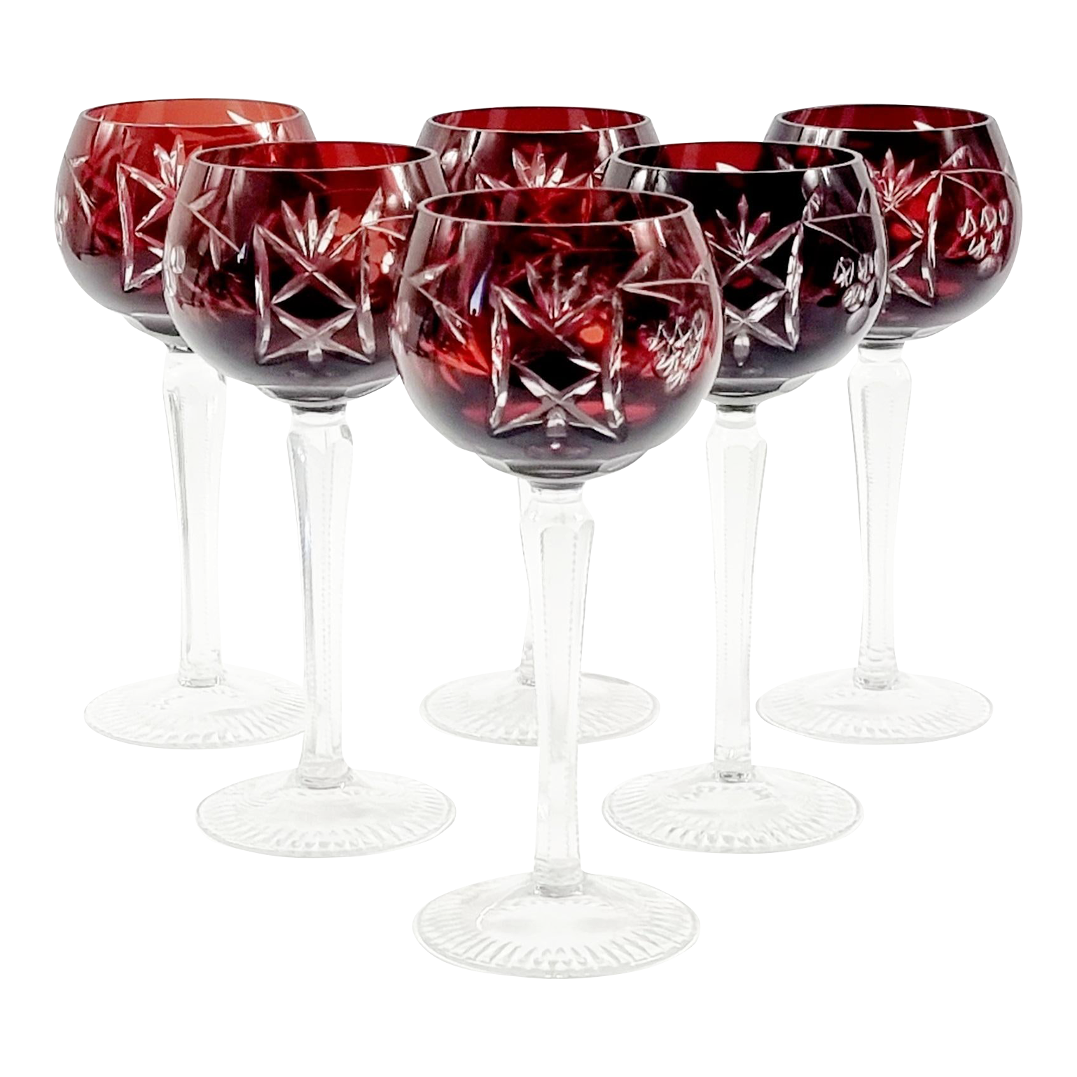 Set of 6 Mid Century Crystal Wine Glasses With Hand Cut Decor From Hsg ...