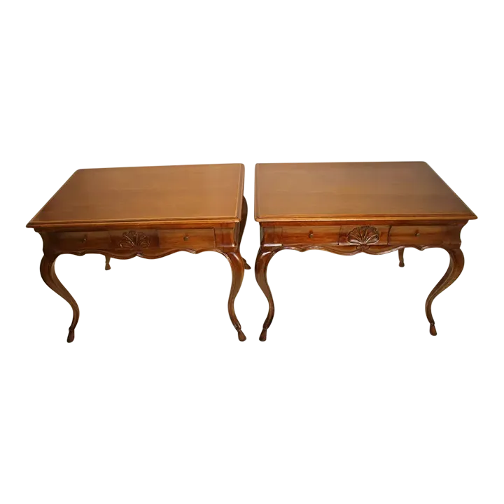 Pair of French Provincial Walnut Sofa Side End Tables, C. 1940 | Chairish