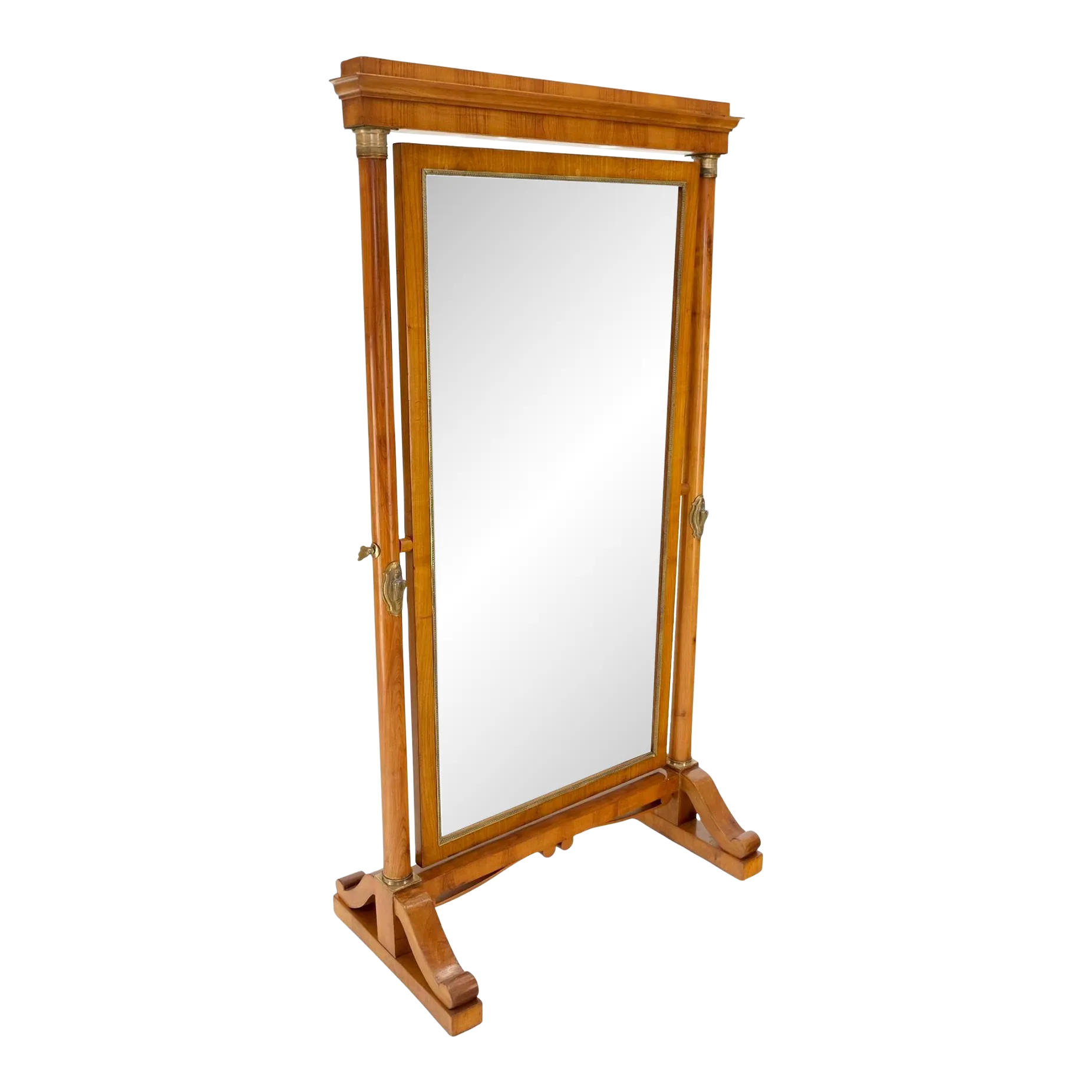 Antique French Empire Style Cheval Floor Mirror Cherry & Brass | Chairish