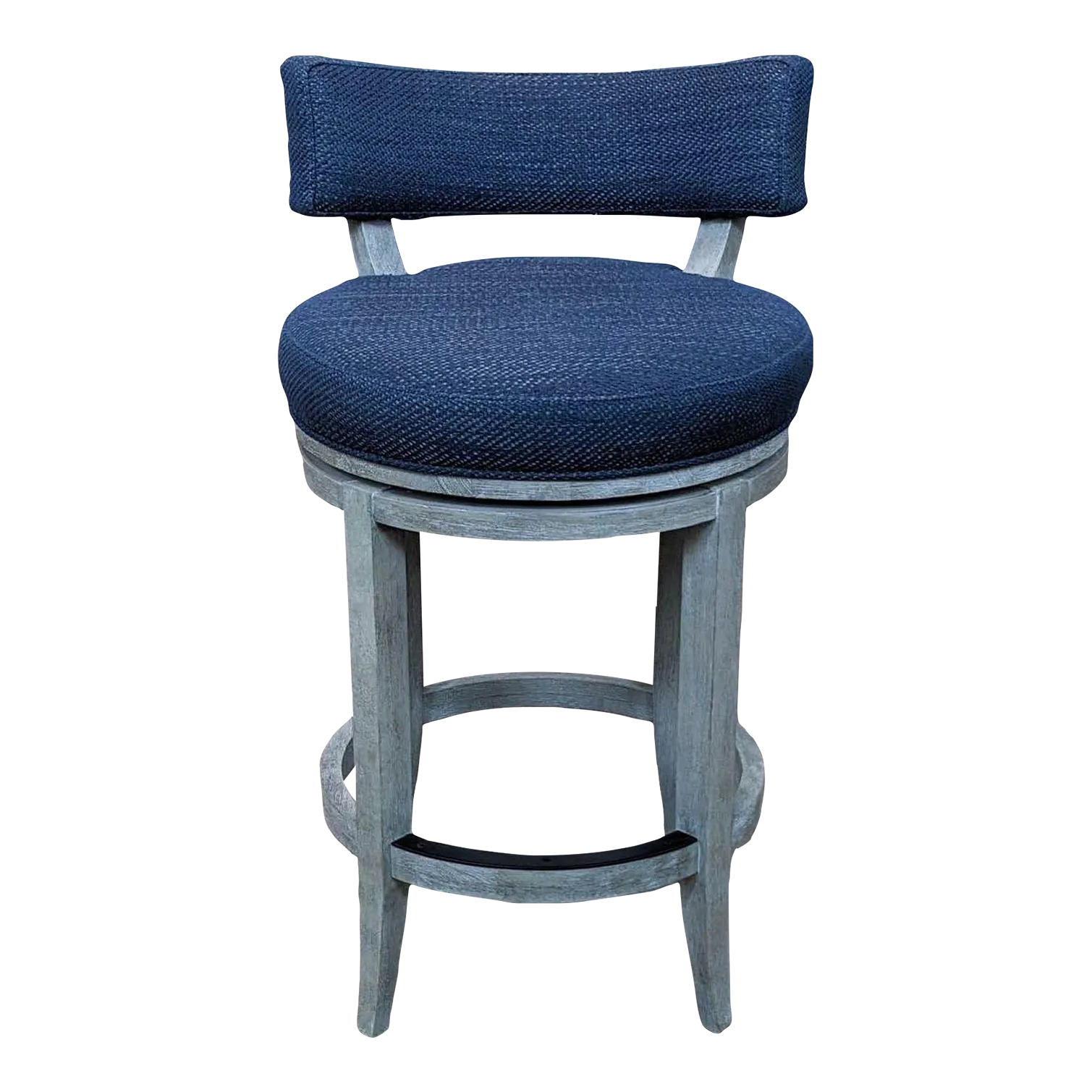 Bernhardt Rustic Wood Blue Swivel Bar Stool With Backrest | Chairish