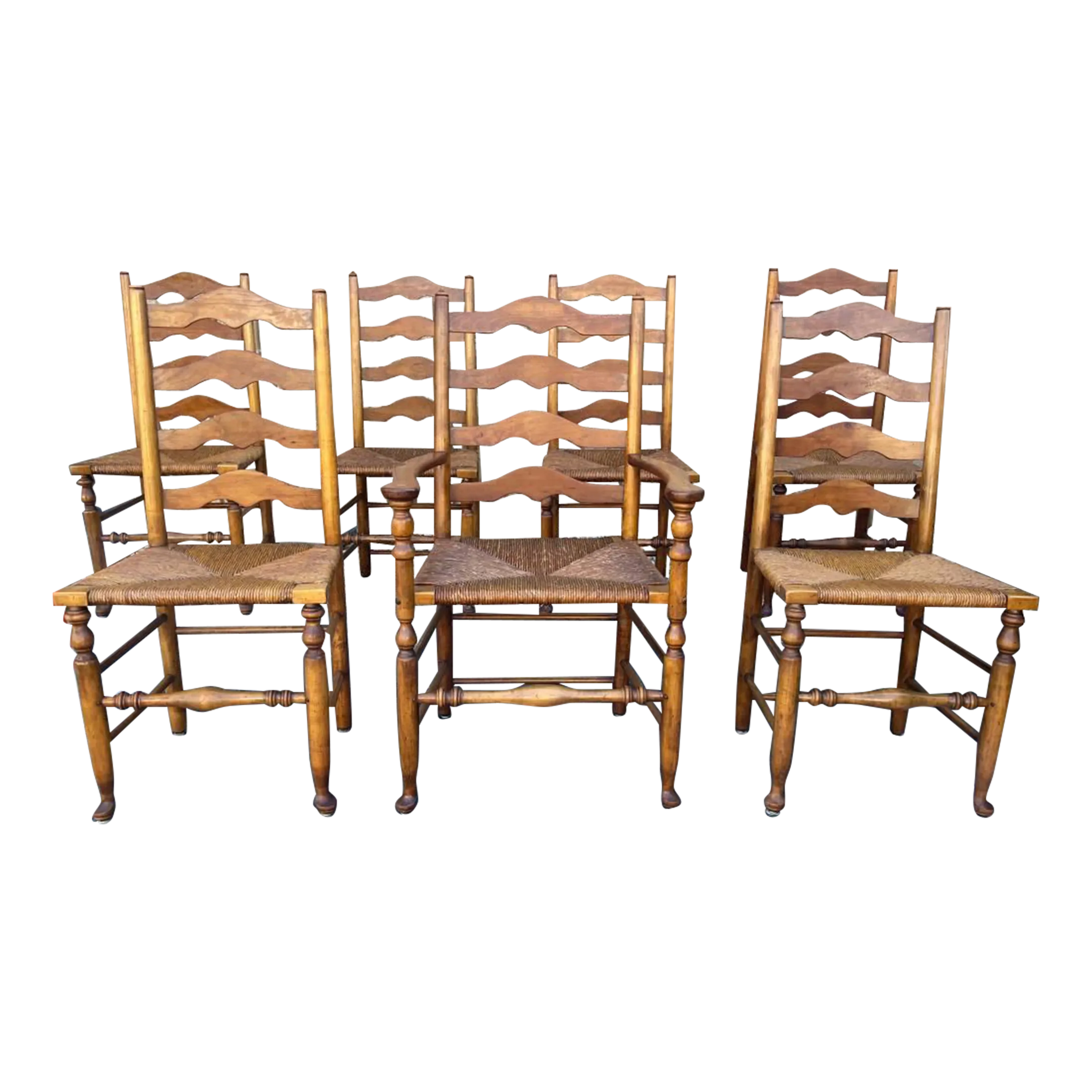 Mid 20th Century Vintage Stickley Ladder Back Rush Seat Dining Chairs ...