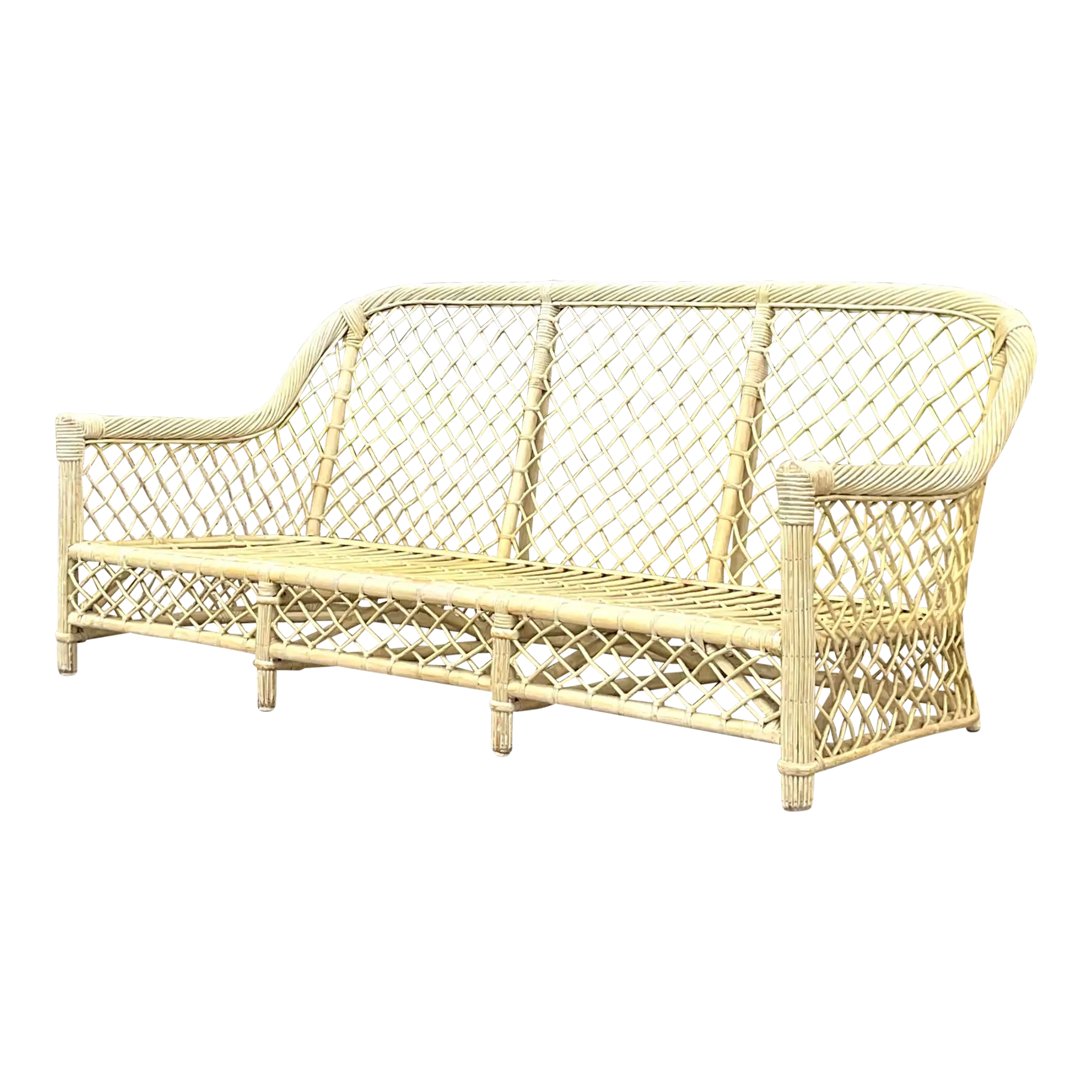 Mid 20th Century Vintage Coastal Trellis Rattan Sofa | Chairish